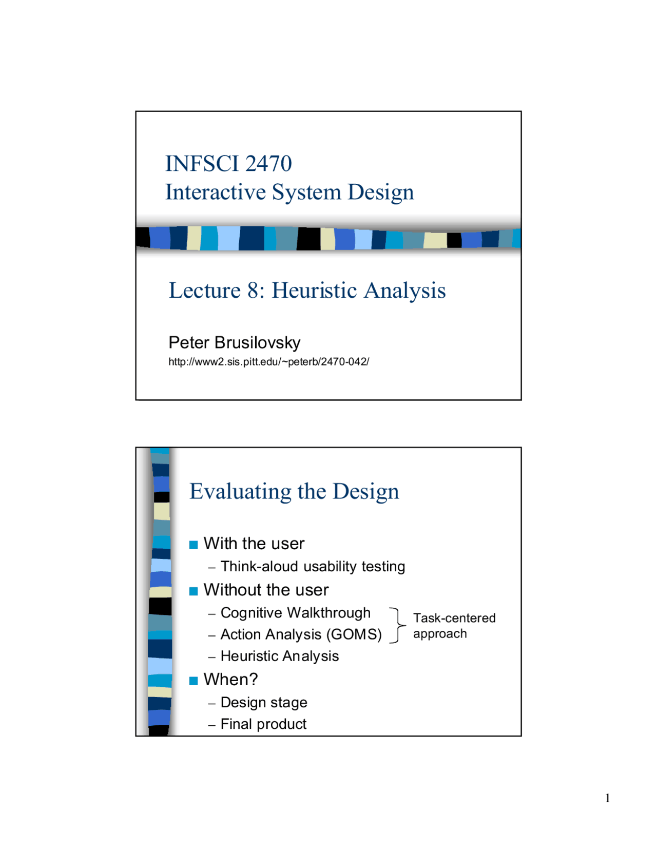 Heuristic Analysis Lecture Slides Interactive System Design
