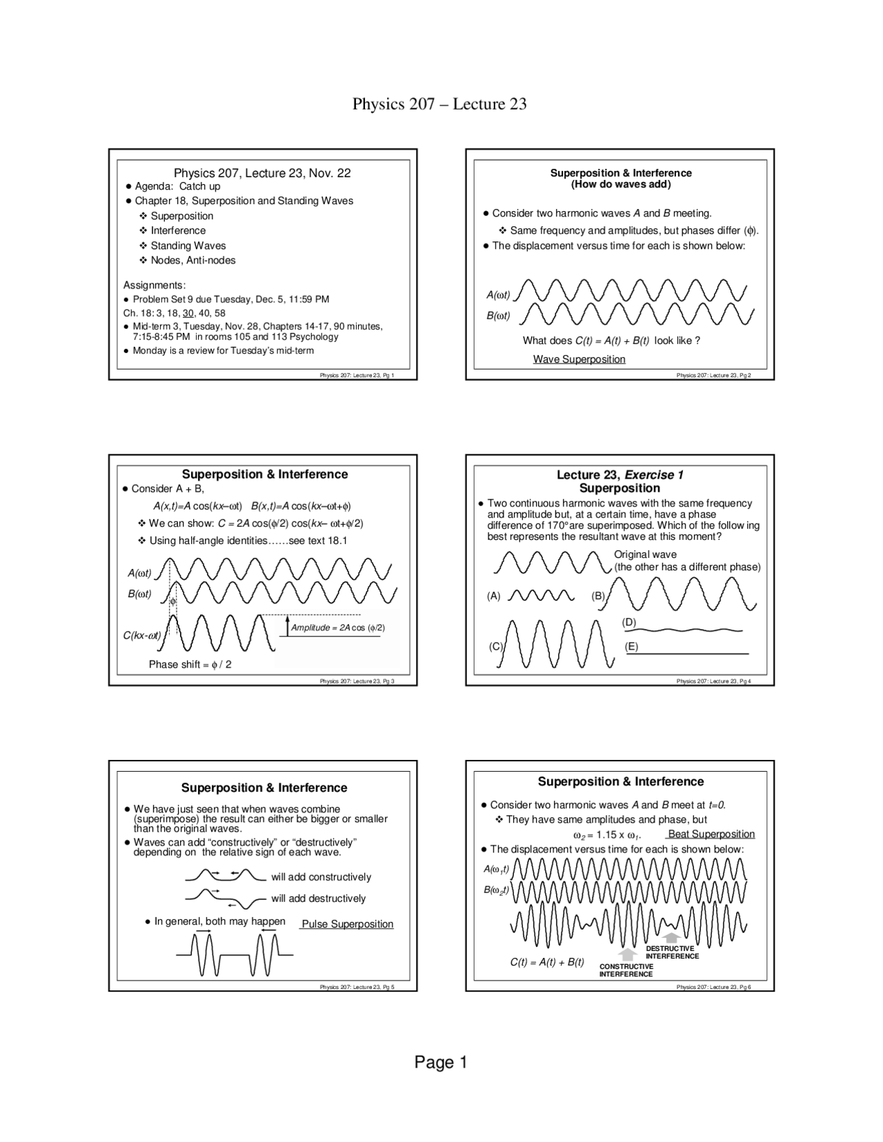 Superposition And Standing Waves Lecture Slides Physics 207