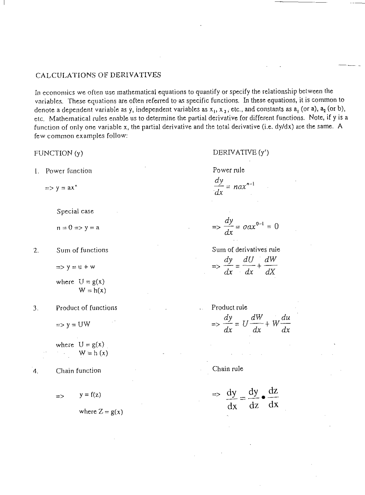 Review Sheet with Calculation of Derivation - Intermediate ...