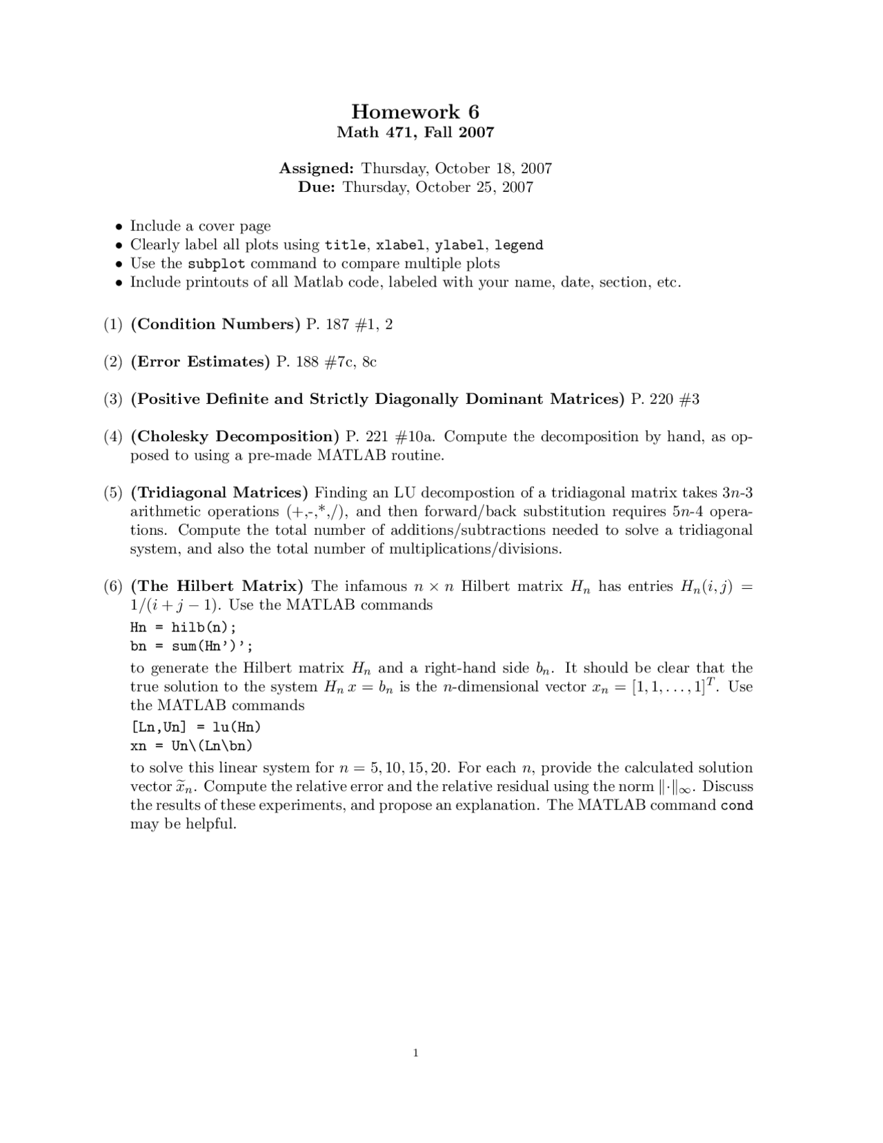Homework 6 Solutions Introduction To Numerical Mathematics Math 471 Docsity