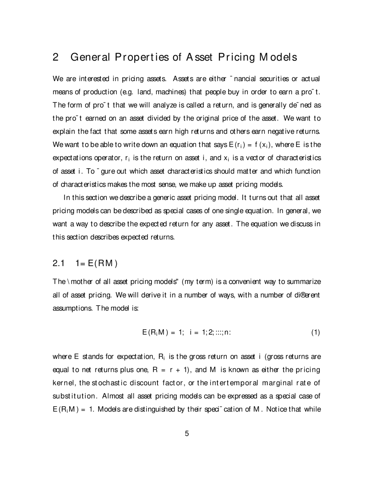 General Properties Of Asset Pricing Models Assignment Ba 855 Docsity