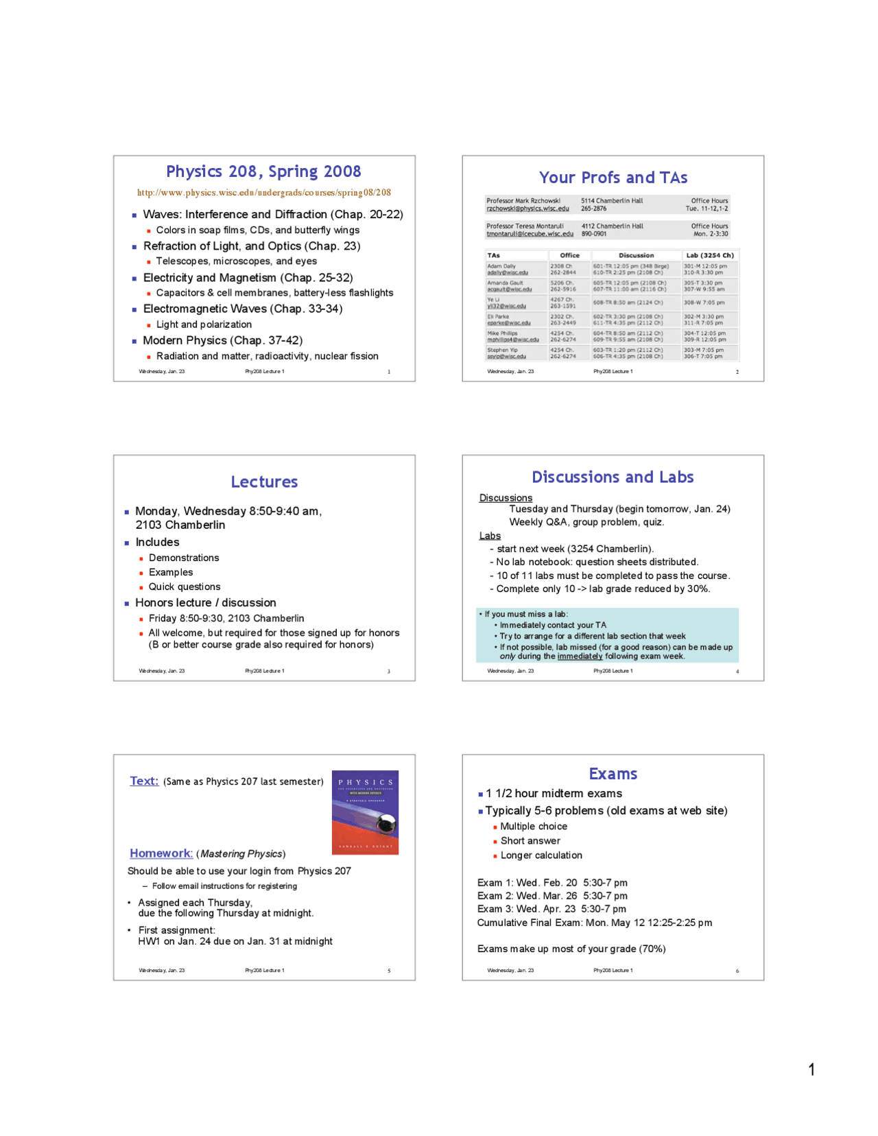 Syllabus General Physics Spring 2008 Physics 208 Docsity