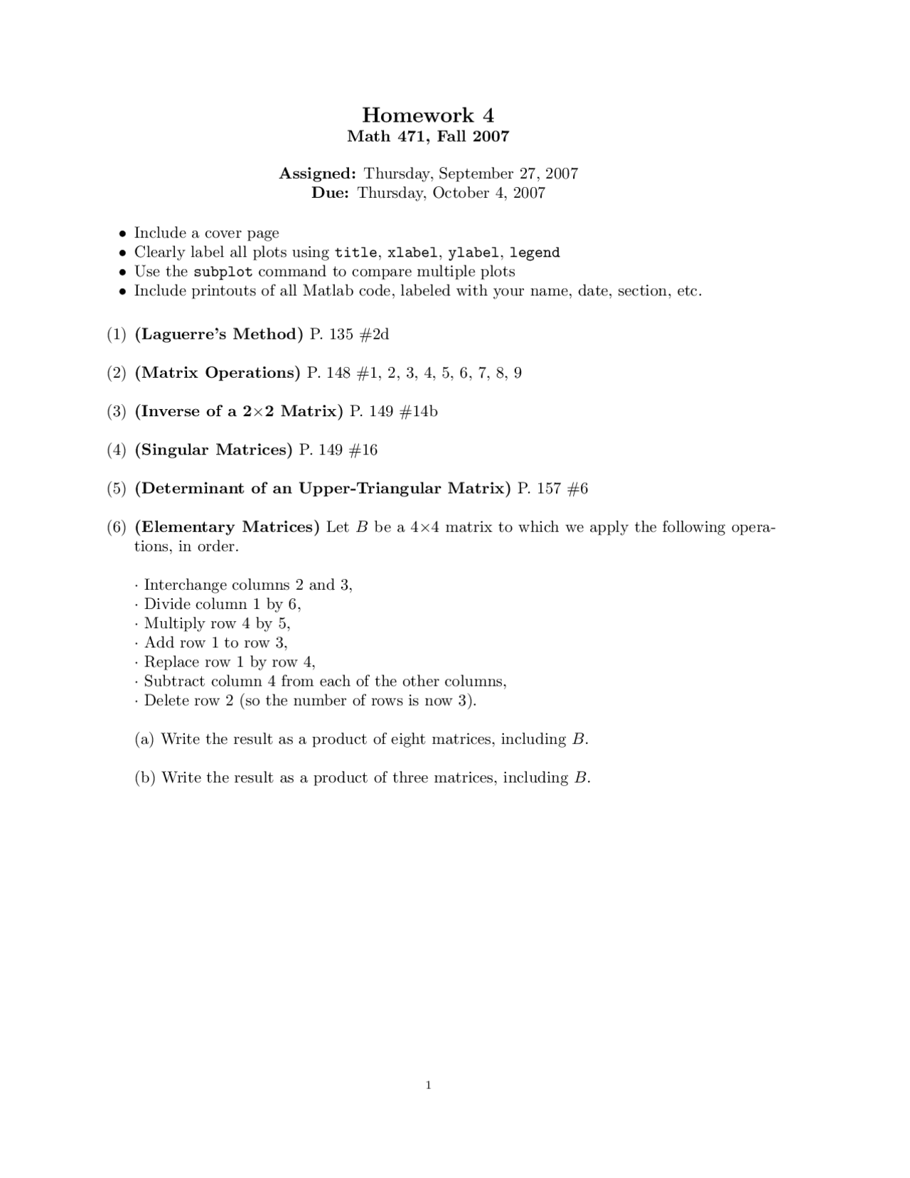 6 Questions For Assignment 4 Introduction To Numerical Mathematics Math 471 Docsity