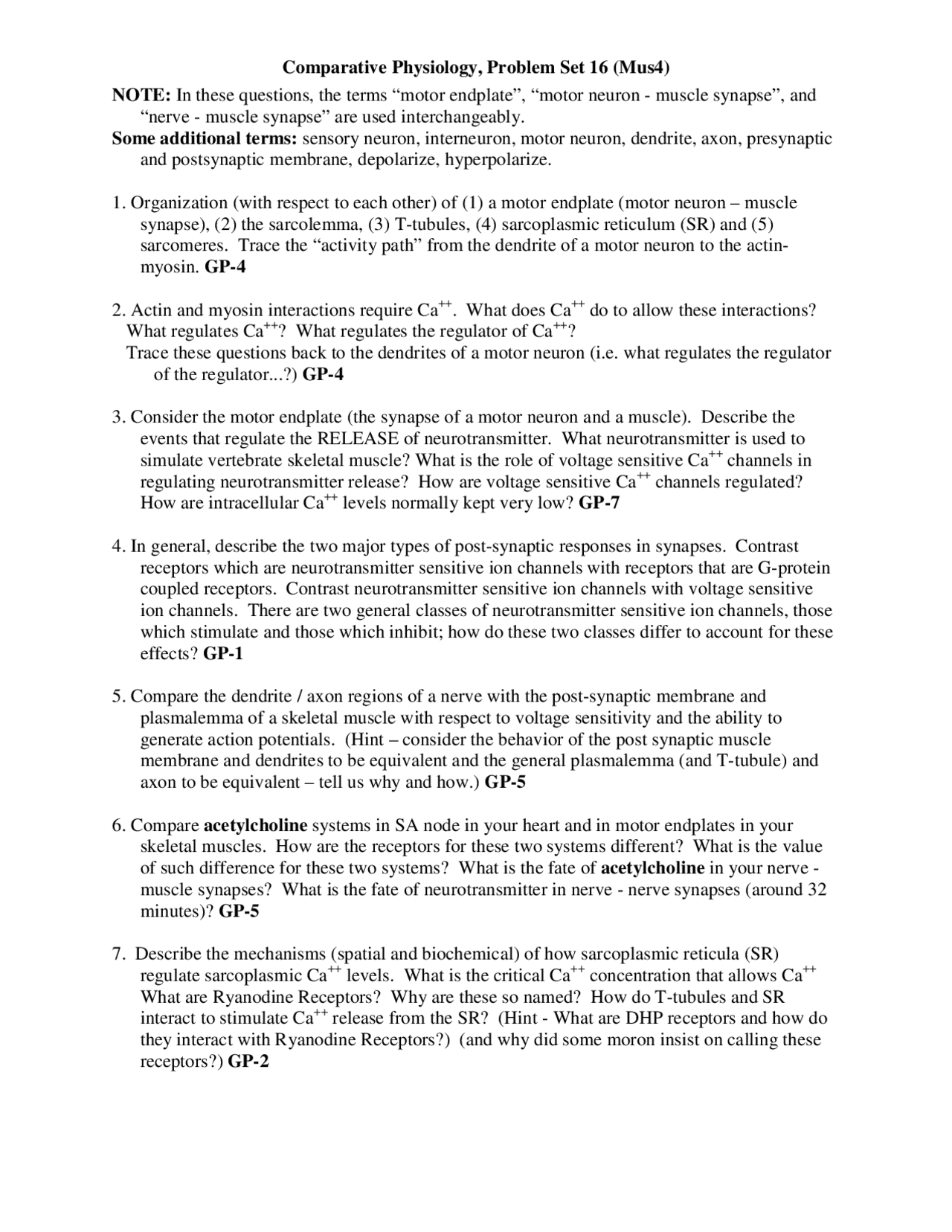 Problem Set 16 Comparative Physiology Biol 543 Docsity