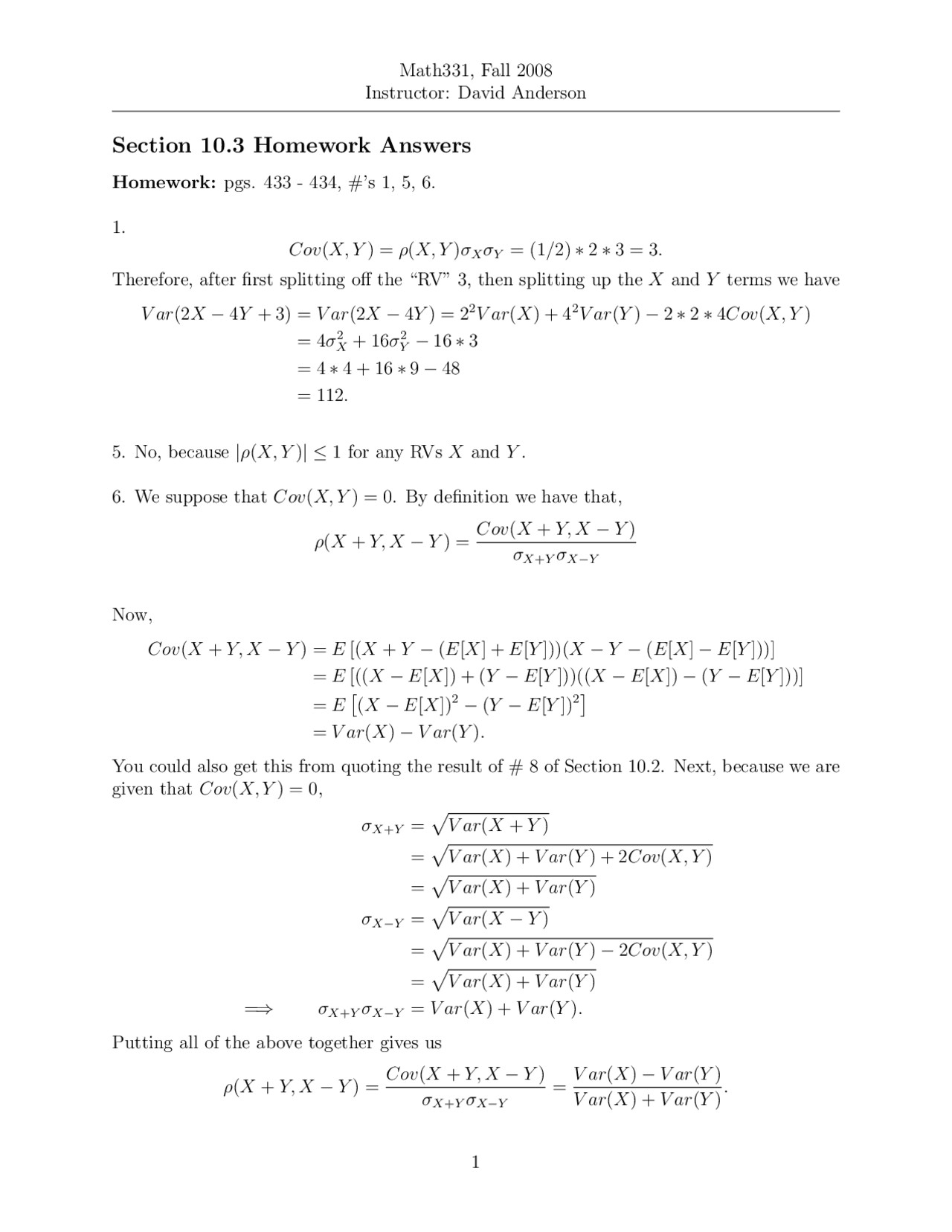Probability and Markov Chain Models - Assignment with Answers | MATH 331 - Docsity