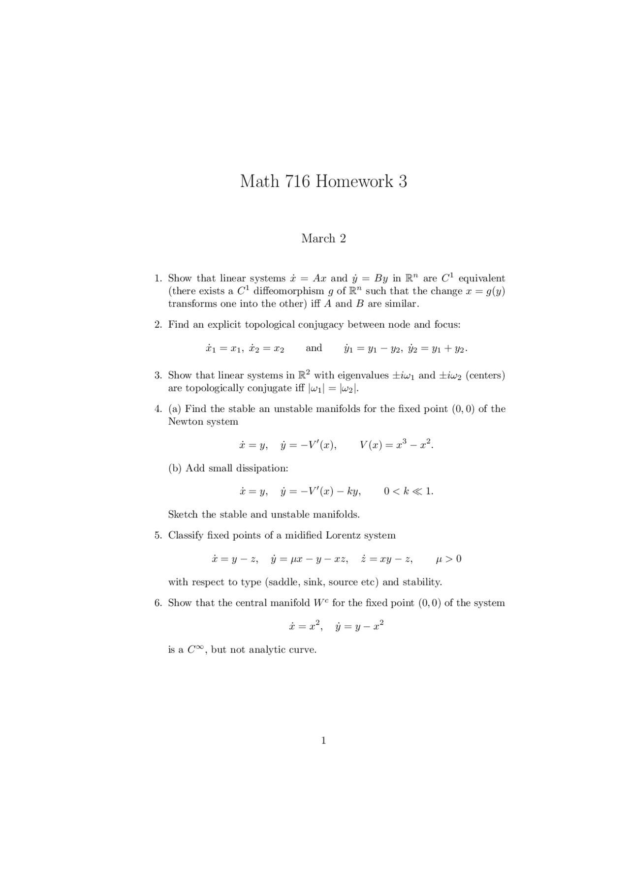 Homework 3 Practice Ordinary Differential Equations Math 716 Docsity