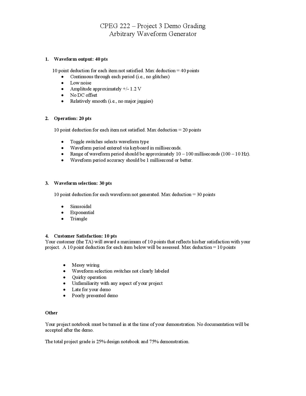 Demo Grading Arbitrary Waveform Generator | CPEG 222 - Docsity
