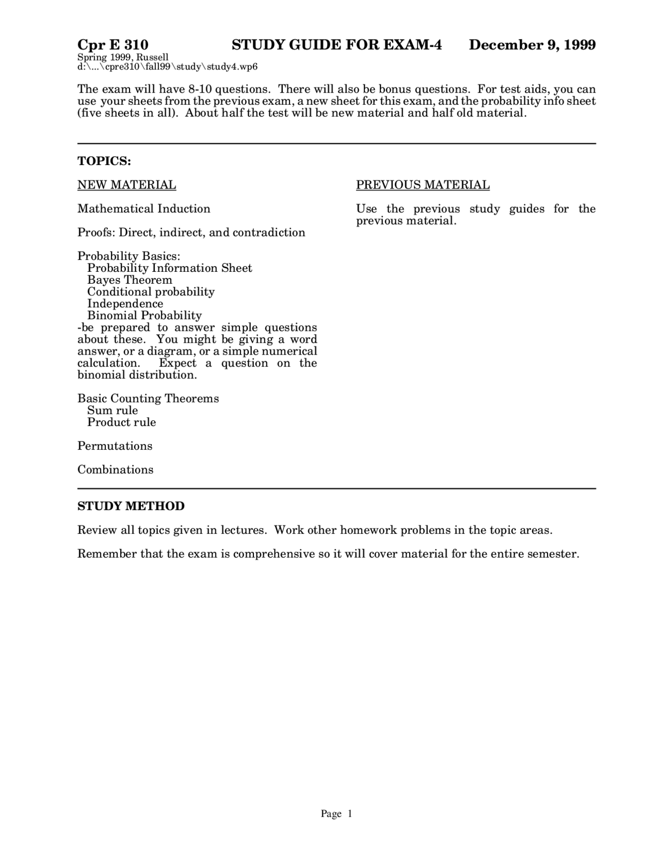 New Materials and Previous Materials - Exam 4, Spring 1999 | CPR E 310 ...