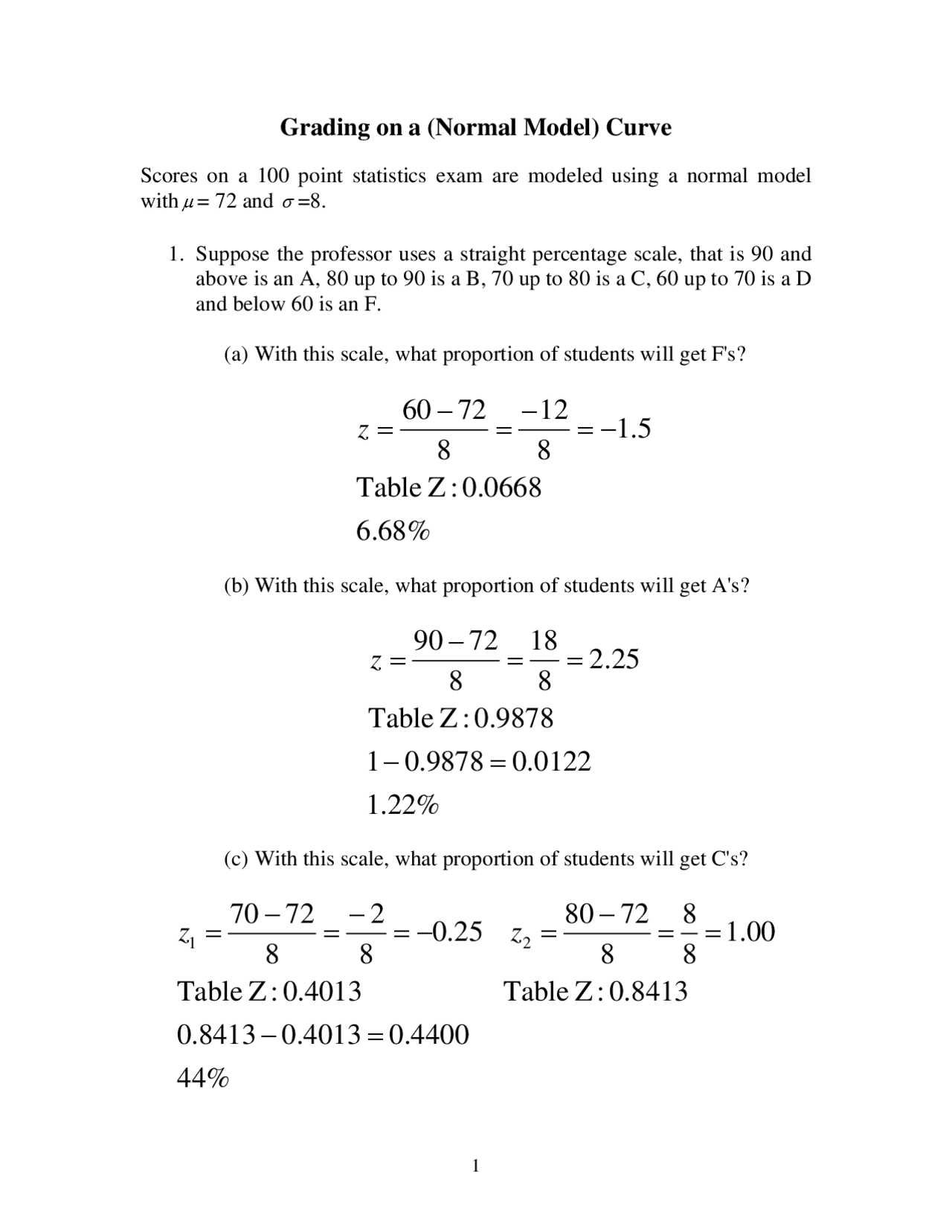 Notes on Grading on a (Normal Model) Curve Scores | STAT 101 - Docsity