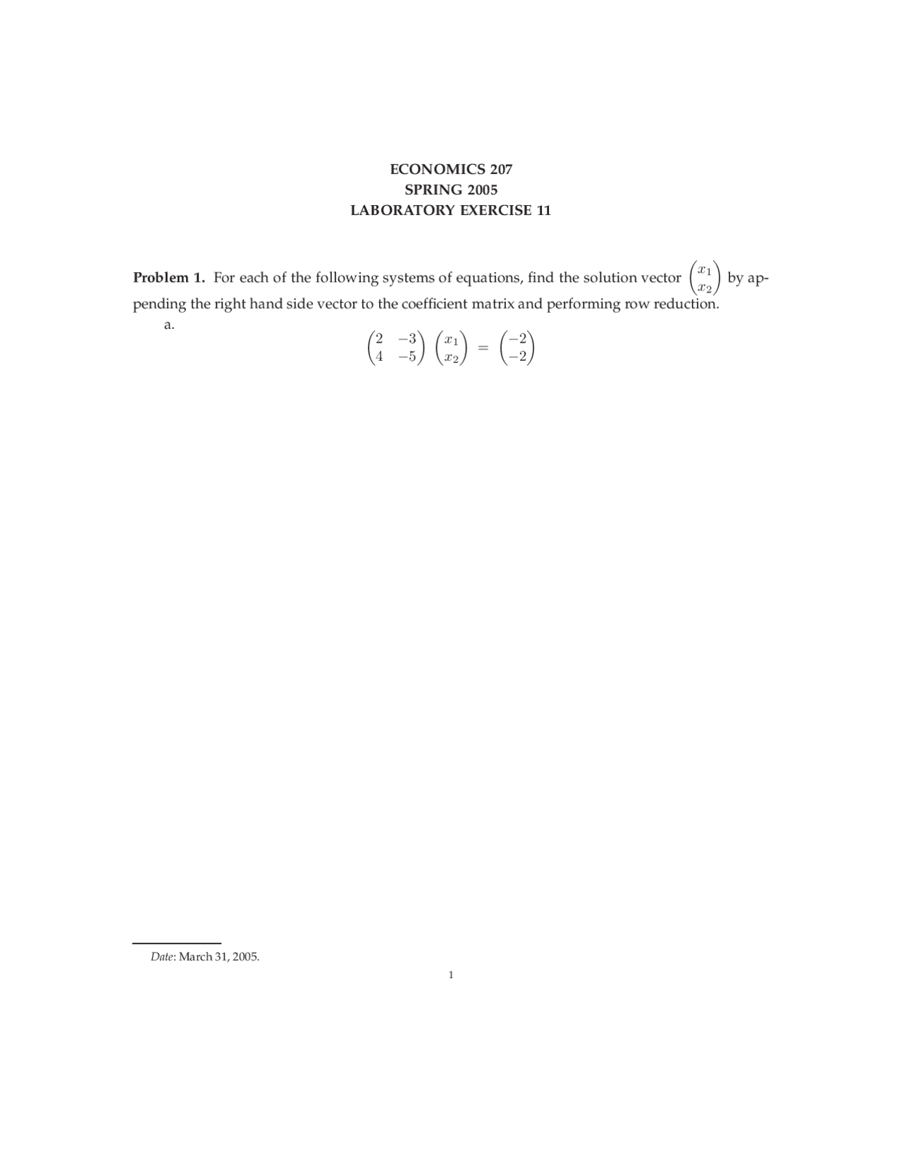 Applied Economics Optimization Lab Problem Set 11 Econ 207 Docsity