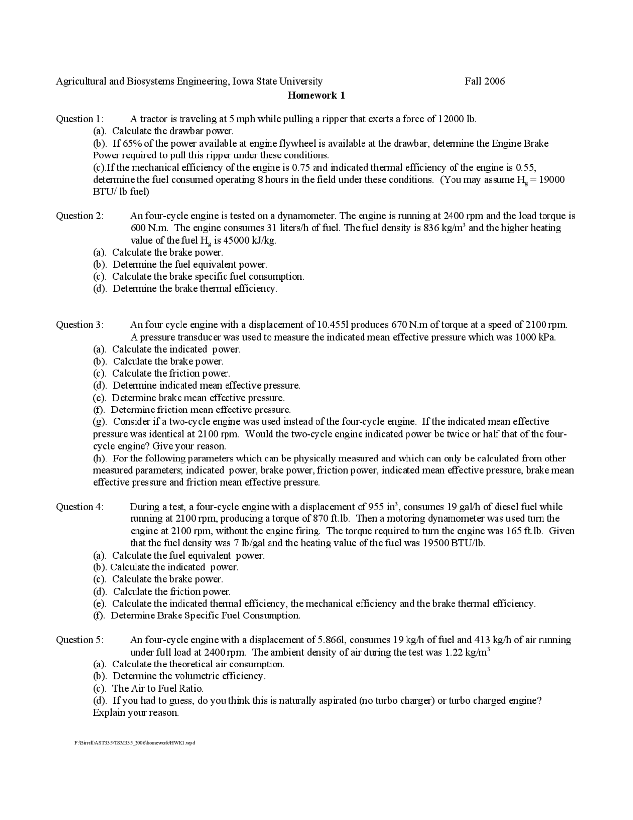 Homework I Questions Unsolved Tractor Power Tsm 335 Docsity