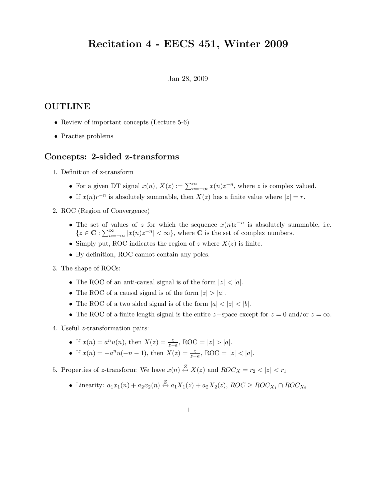Review Of Important Concepts Practice Problems Eecs 451 Docsity
