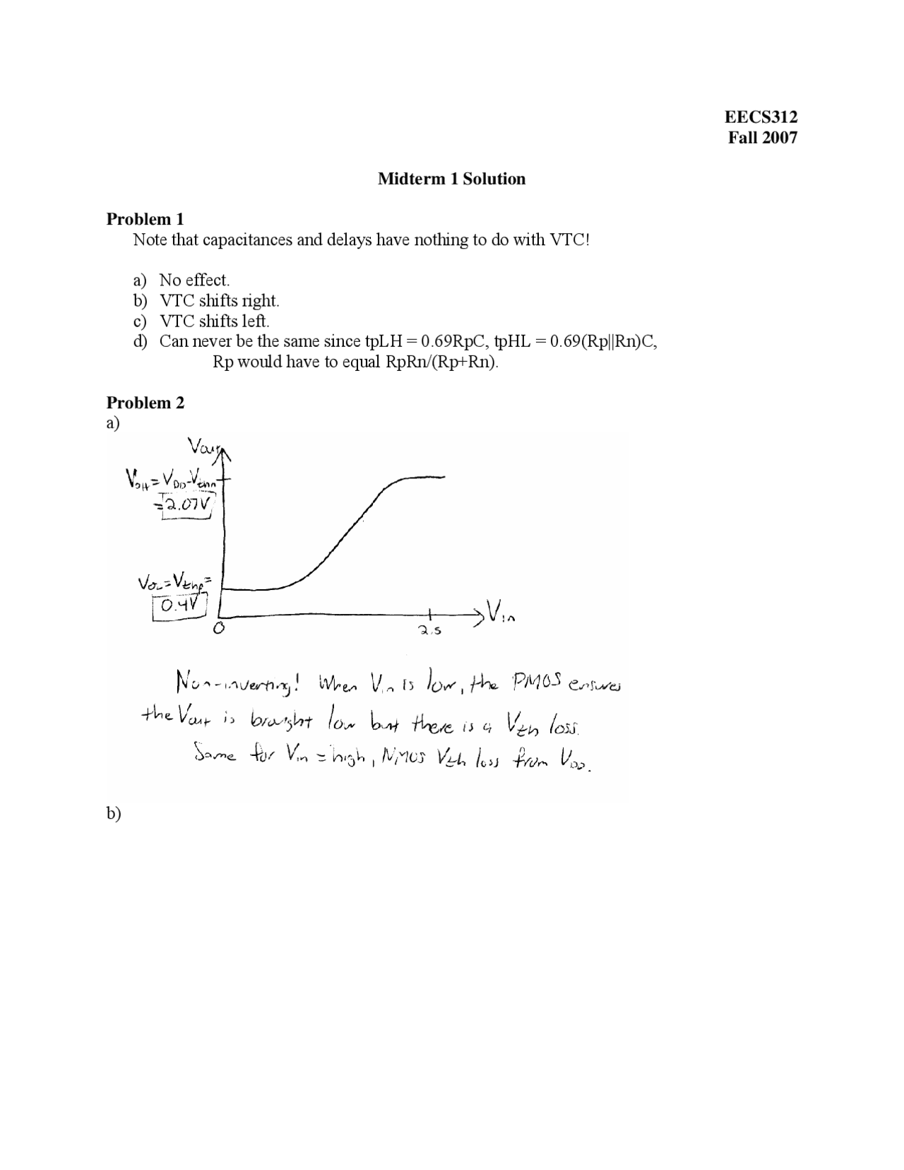 Midterm 1 Problems Solution Digital Integrated Circuit Eecs 312