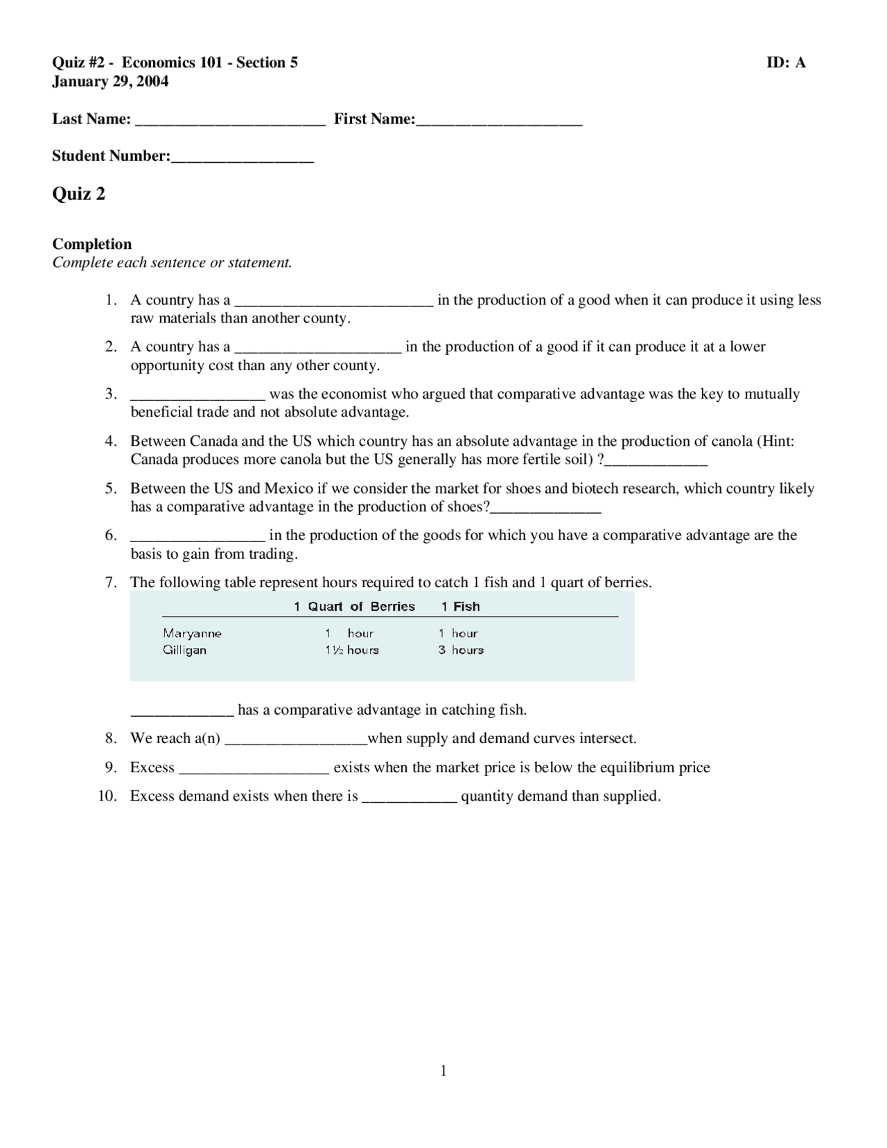 10 Questions For Quiz 2 Principles Of Microeconomics Econ 101 Docsity