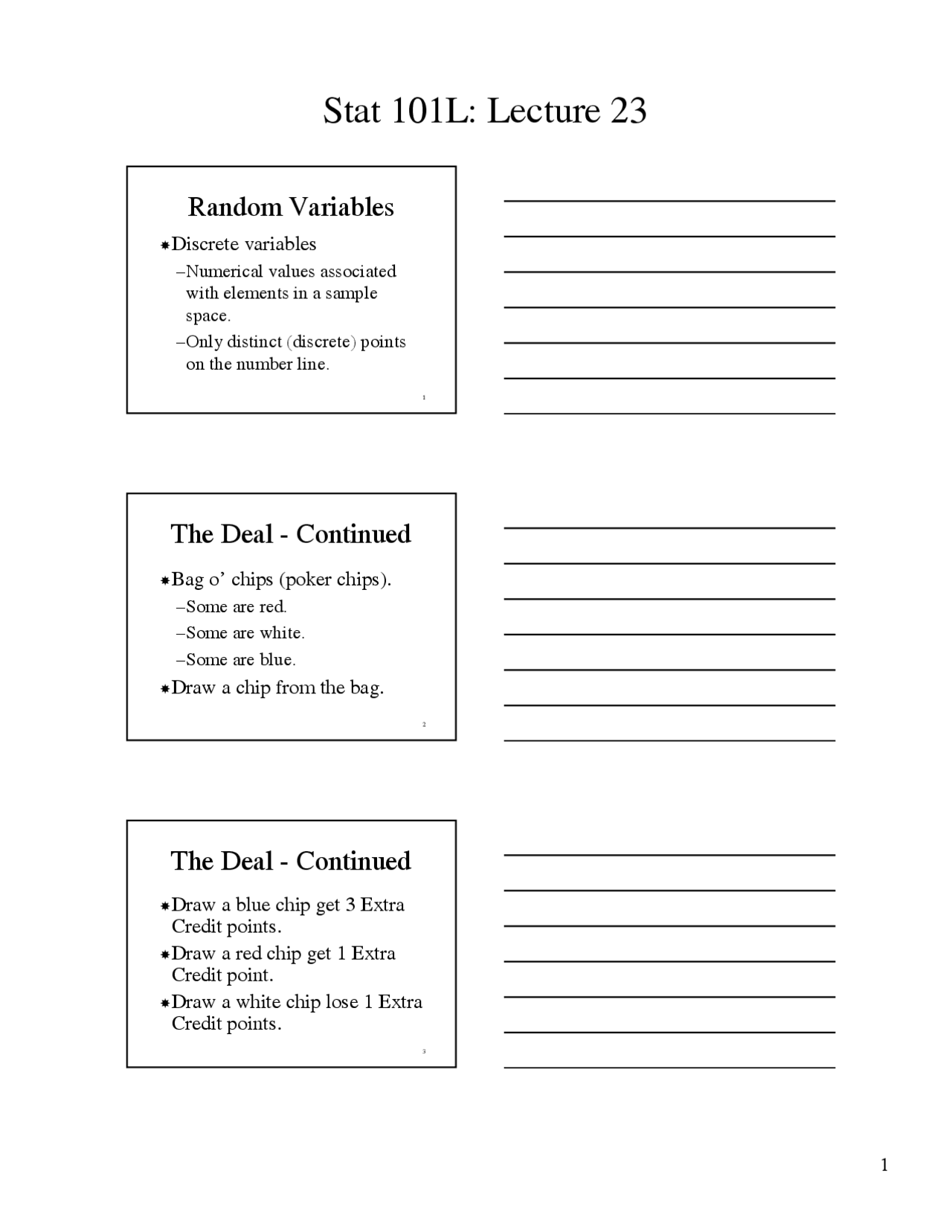 Lecture Slides On Random Variables Stat 101 Docsity