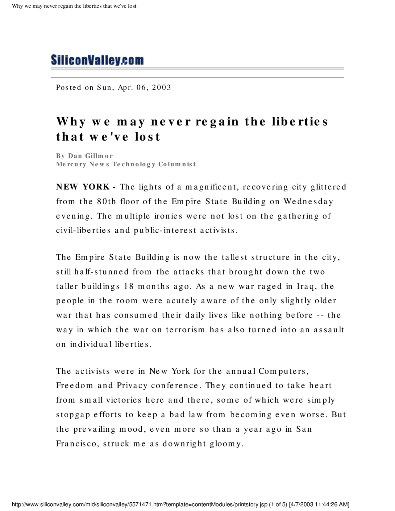 Why We May Never Regain The Liberties That We've Lost | SI 110 - Docsity