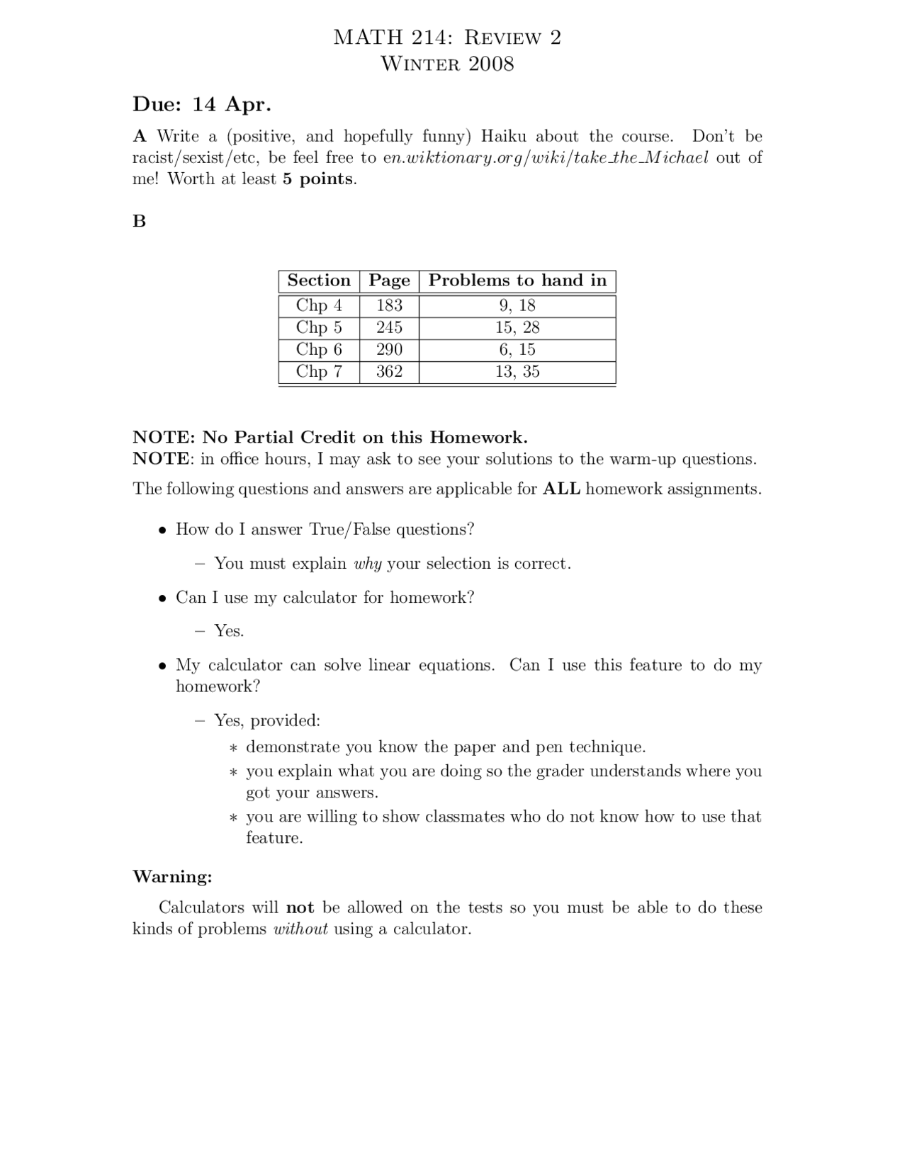 Assignment Problems - Linear Spaces and Matrix Theory | MATH 214 - Docsity