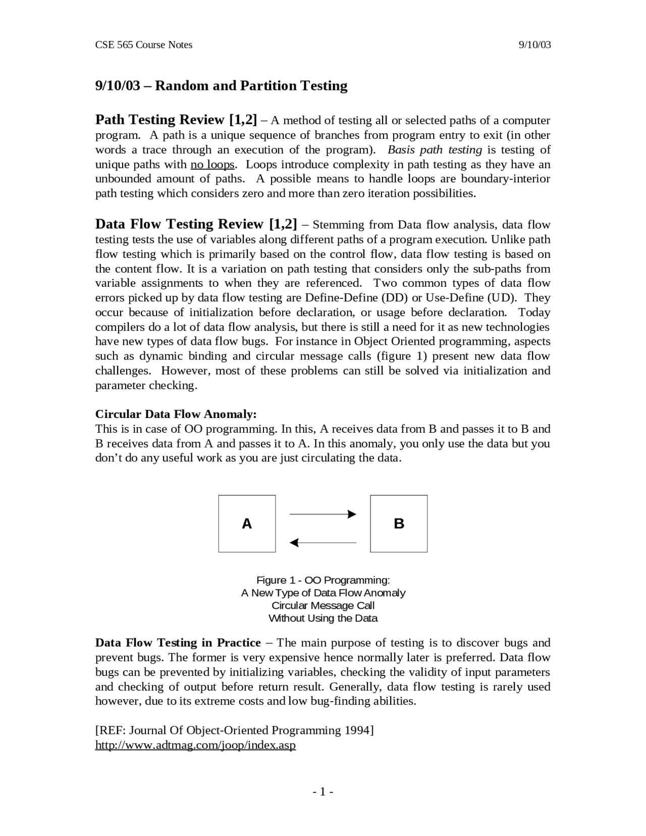 CSE 565 Course Notes: Random and Partition Testing in Software ...