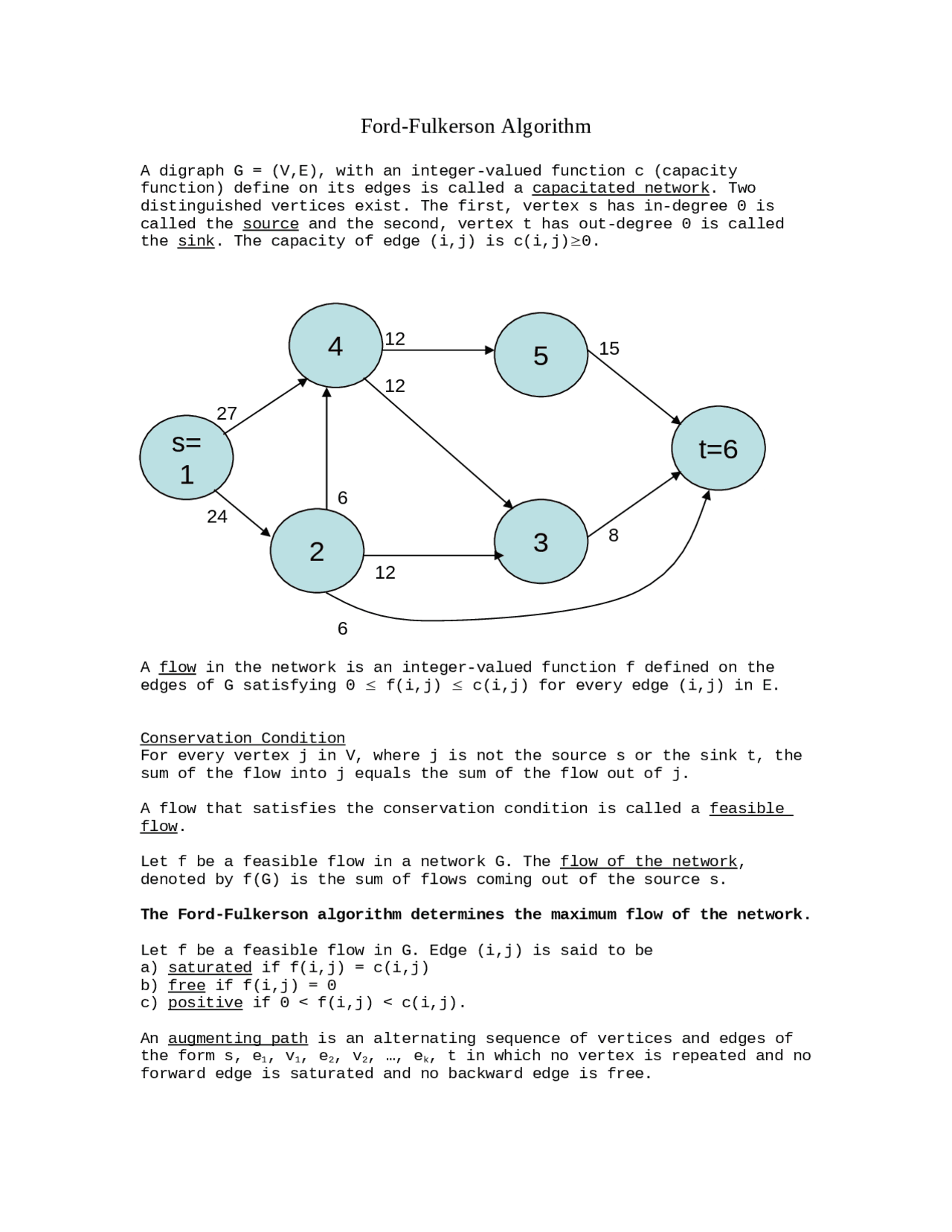 Notes on Ford- Fulkerson Algorithm | CS 1501 - Docsity