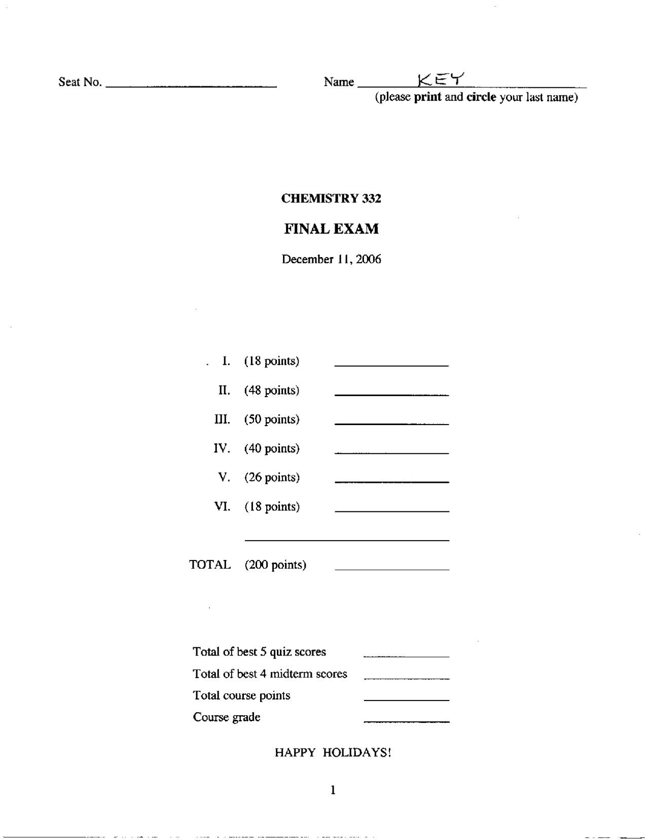 Solved Final Exam Organic Chemistry Ii Chem 332 Docsity