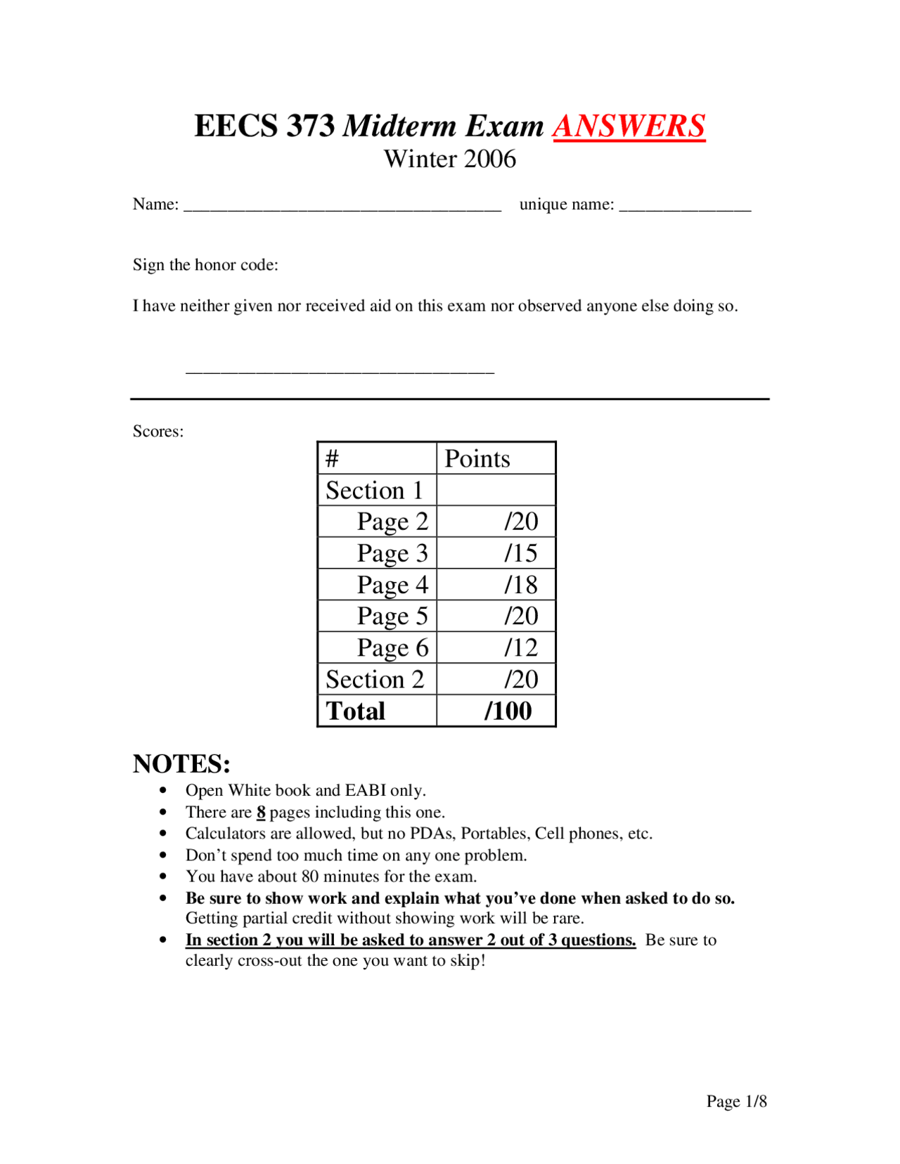 Midterm Exam With Answers Descriptive Microprocessor System Eecs