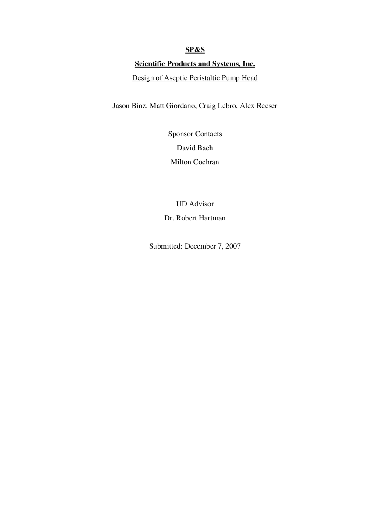 Scientific Products And Systems Inc And Design Of Aseptic Peristaltic Pump Meeg 401 Docsity
