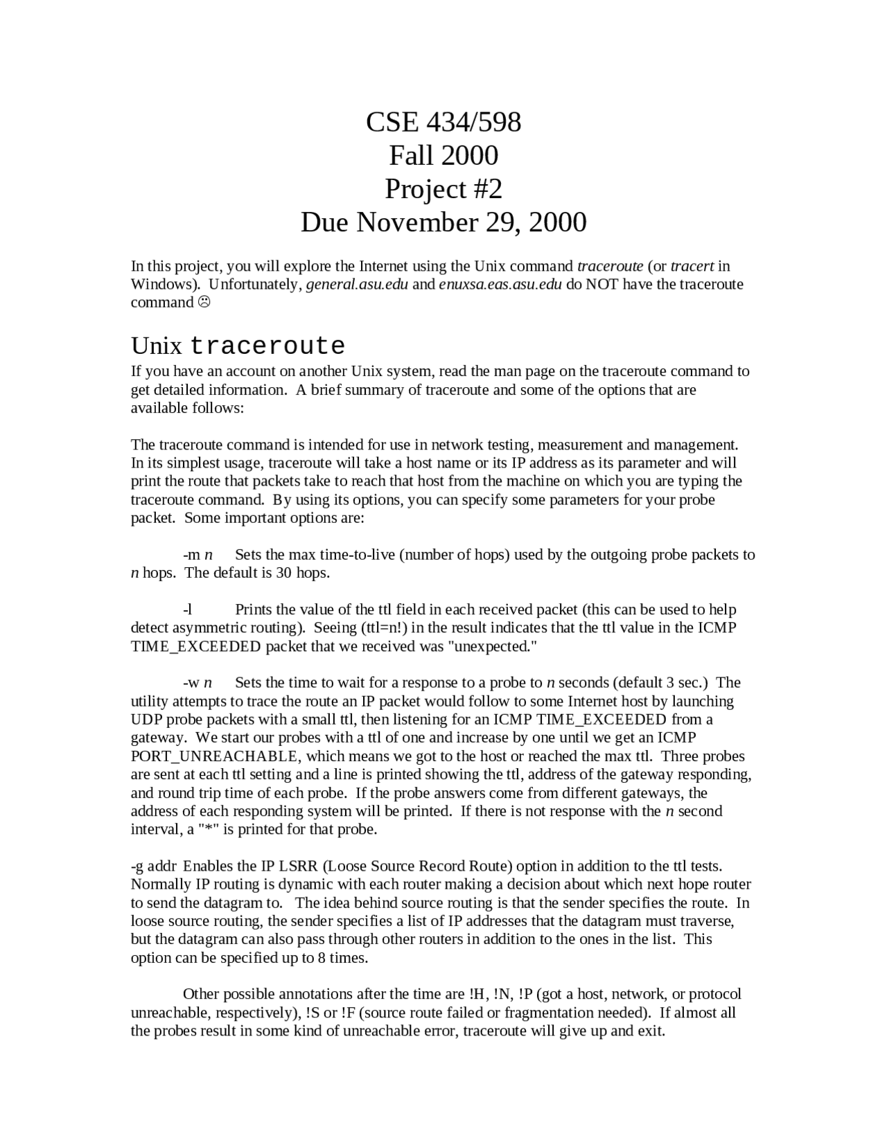 Unix Traceroute Computer Networks Project 2 Cse 434 Docsity 7059