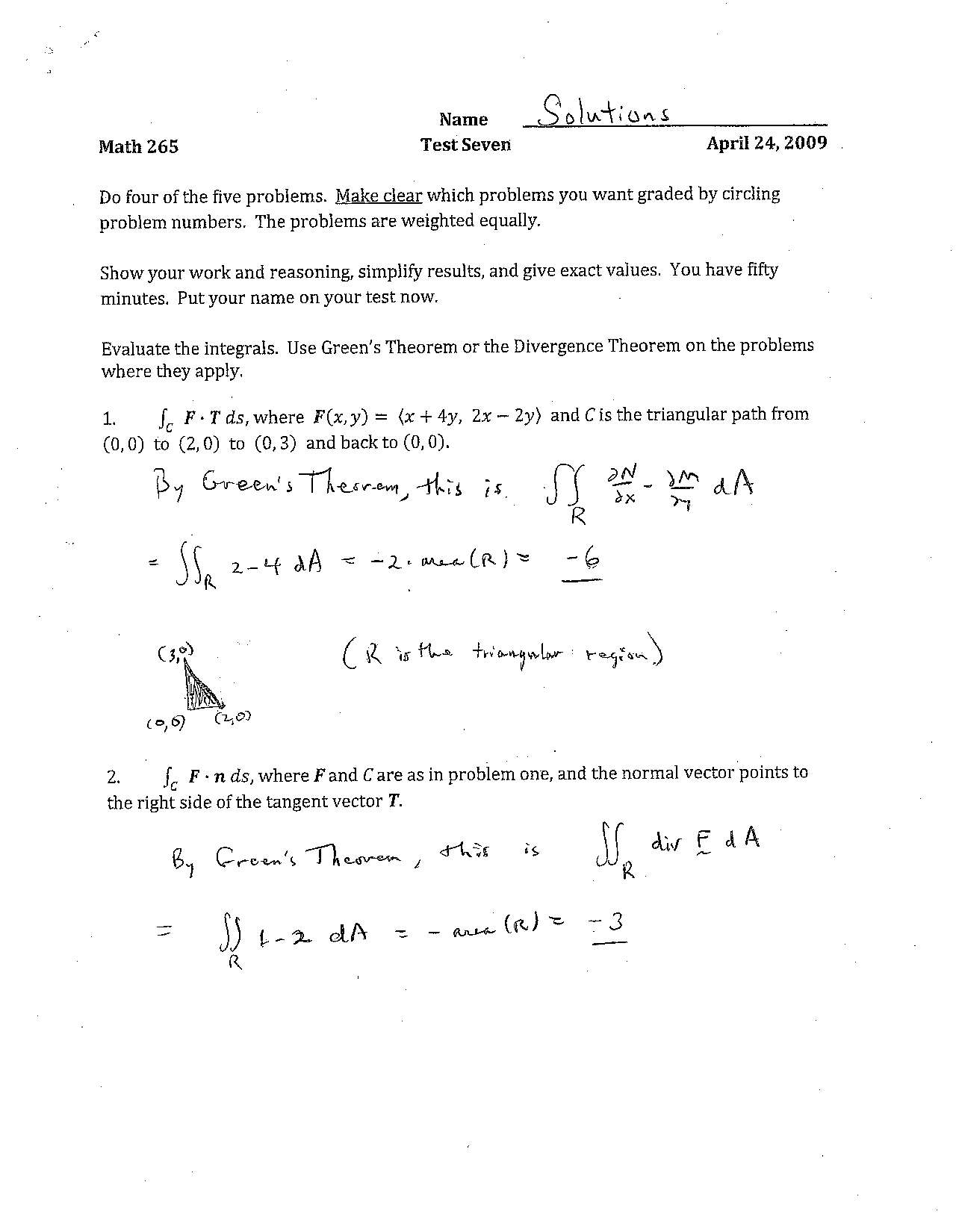 Solutions To Exam 7 Calculus Iii Math 265 Docsity