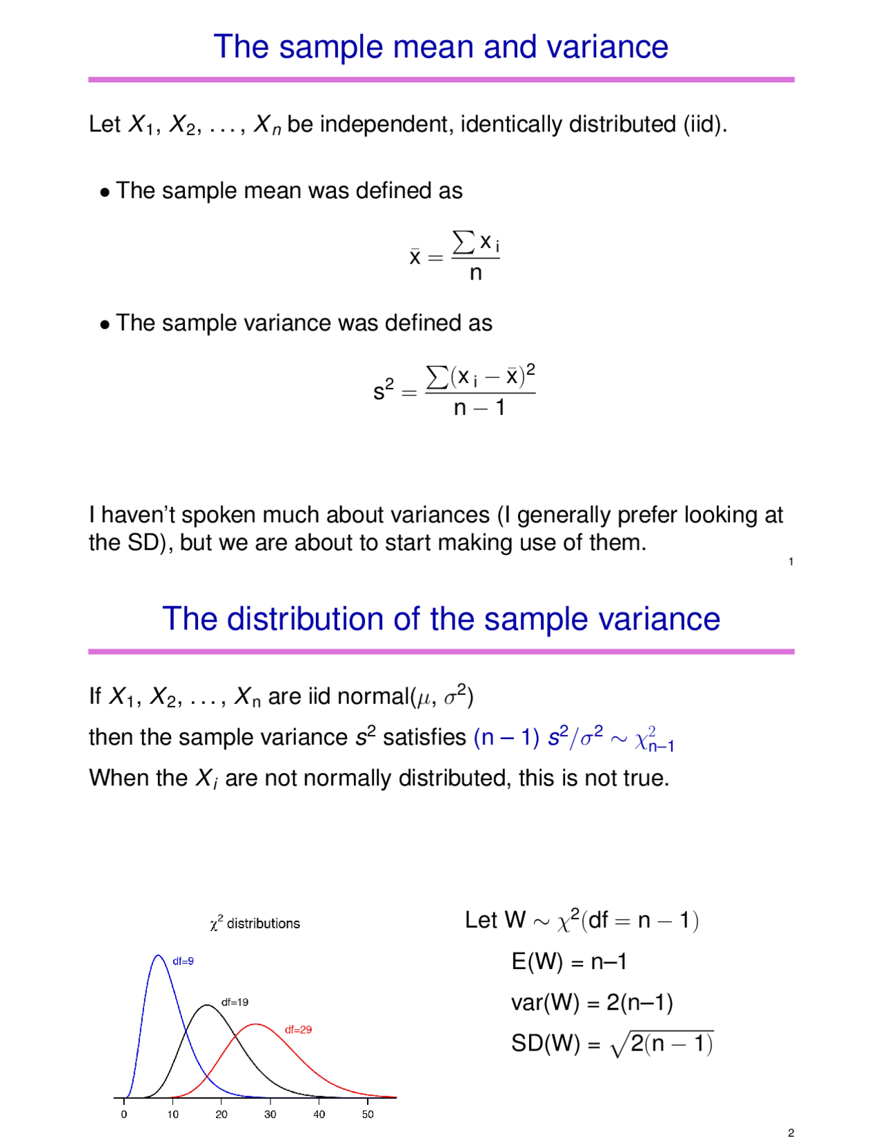 The Sample Mean and Variance - Lecture Slides | STAT 371 - Docsity