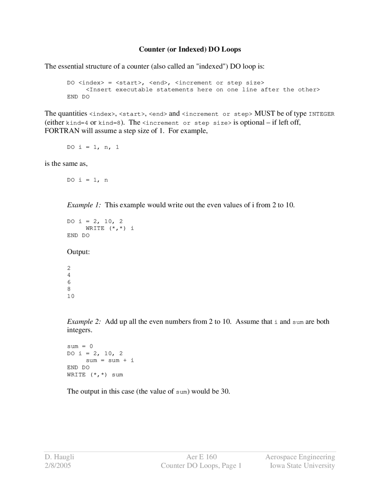 Counter DO Loops in FORTRAN: Structure, Examples, and Questions - Prof ...