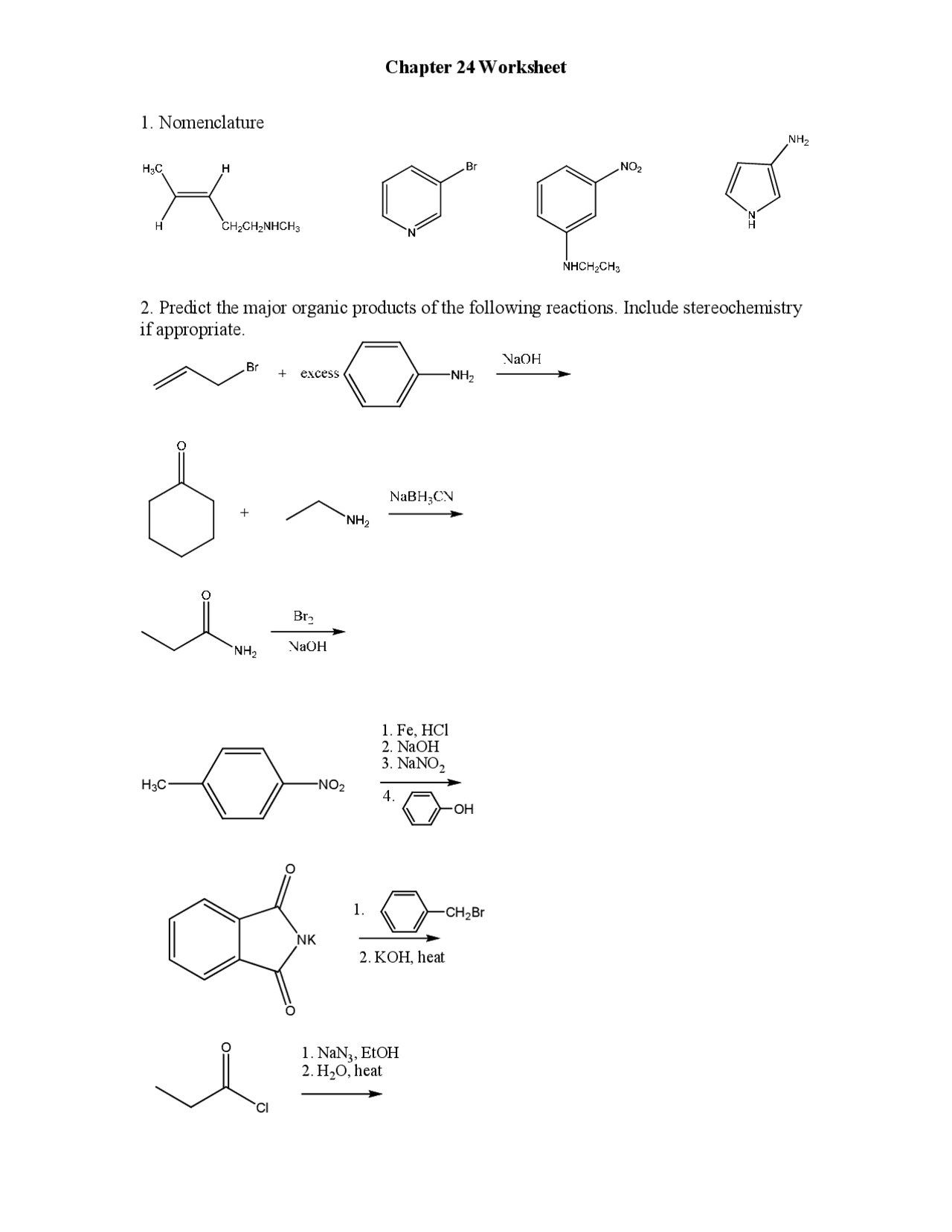 Organic Product of Reaction in Stereochemistry - Worksheet | CHEM 332 ...