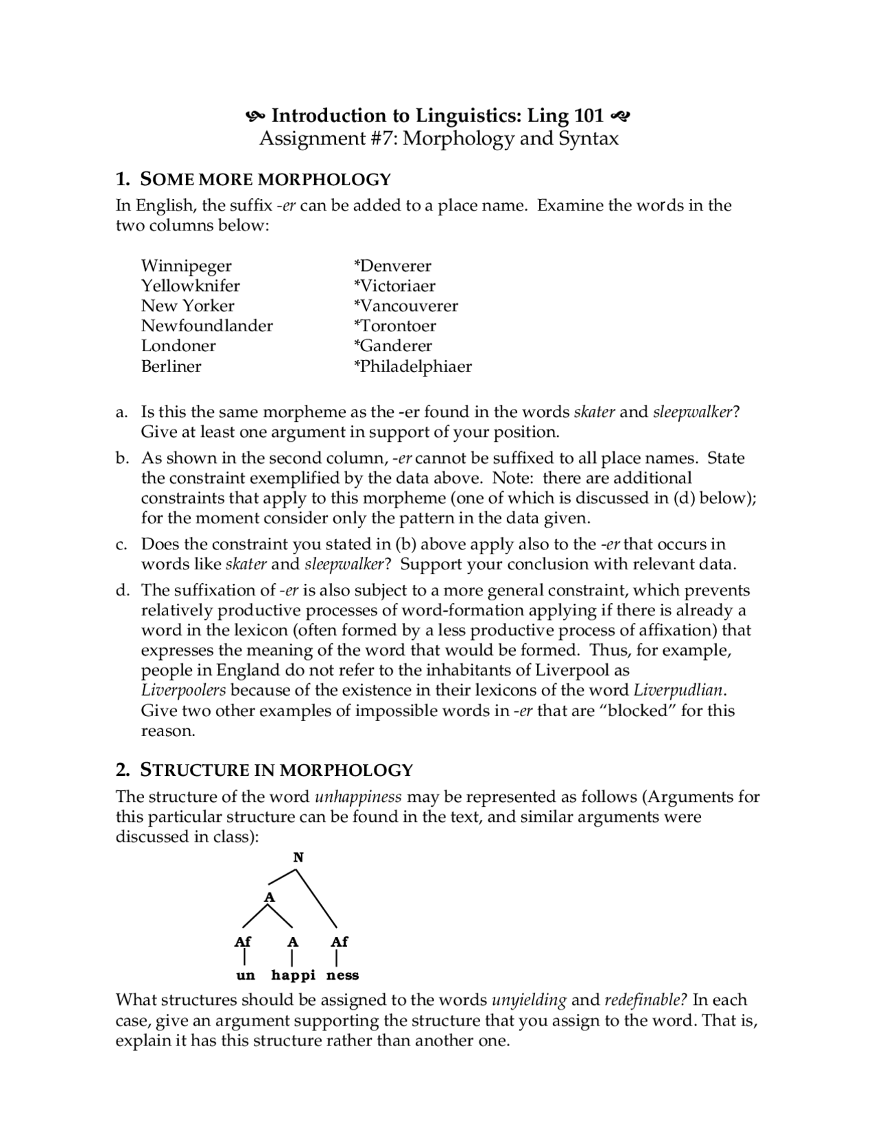 Morphology And Syntax Introduction To Linguistics I Assignment 7