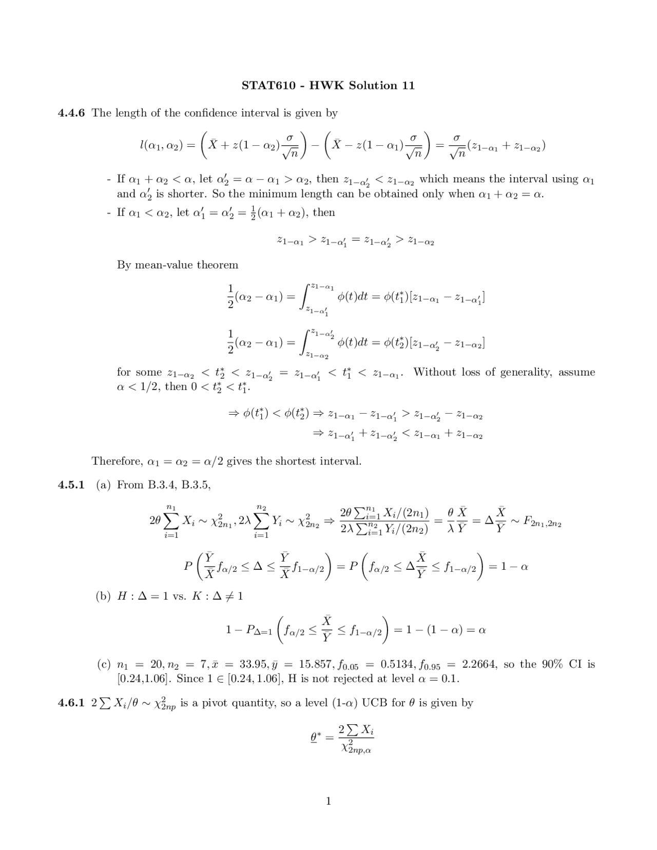 Homework 11 Solution Introduction To Statistical Inference Stat 610
