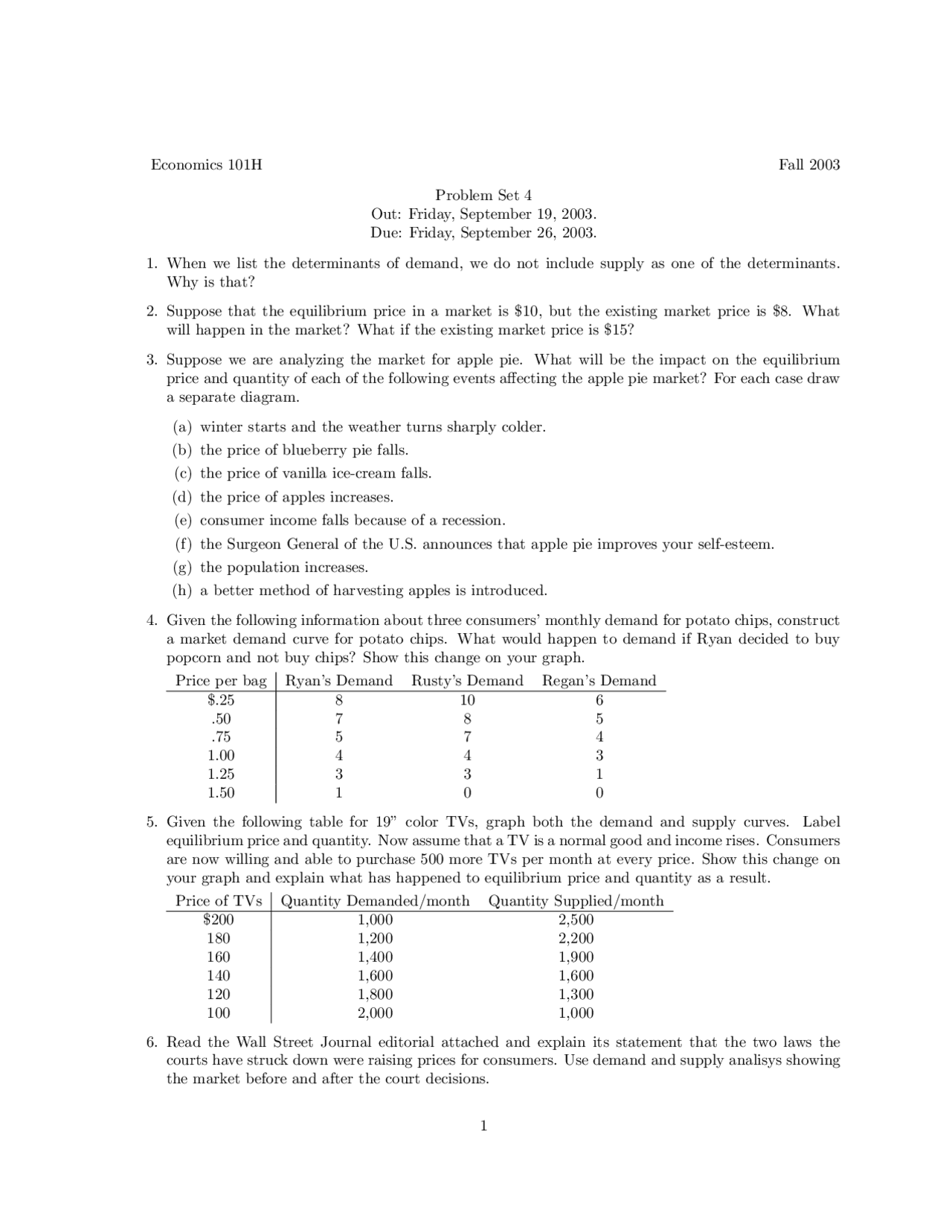 Problem Set 4 Honors Principles Of Microeconomics Econ 101h Docsity