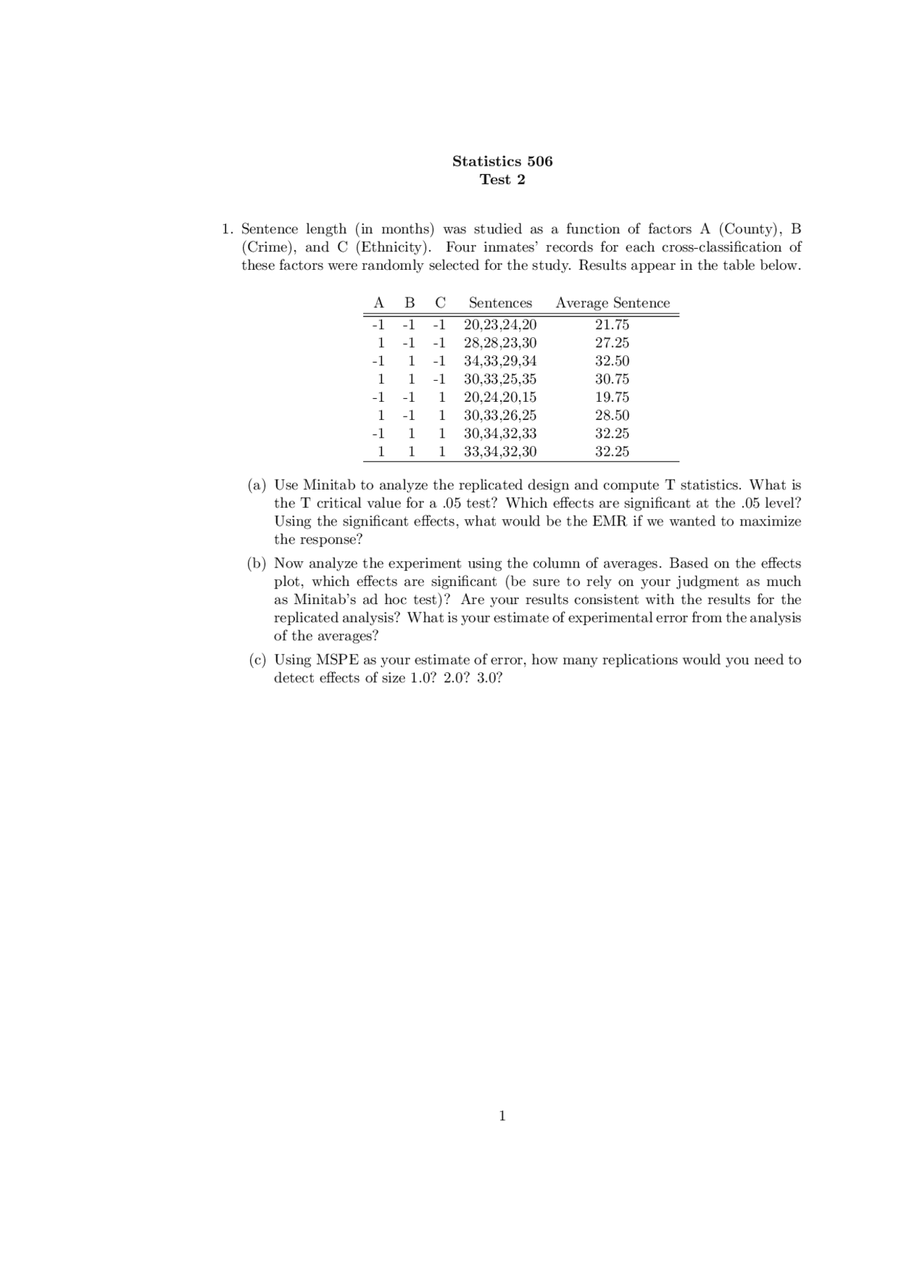 Introduction To Experimental Design Test 2 Stat 506 Docsity
