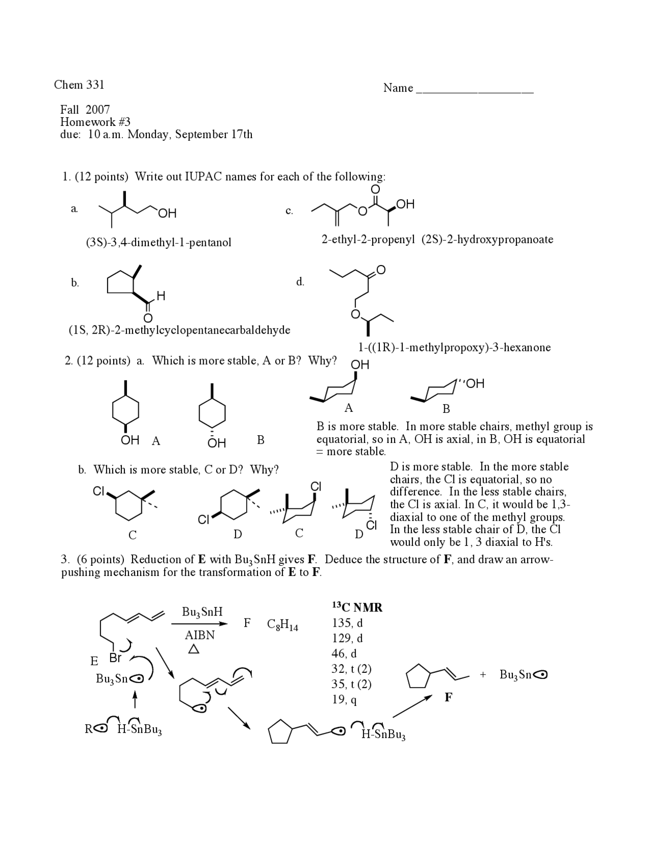 Assignment 3 Solved Organic Chemistry Chem 331 Docsity