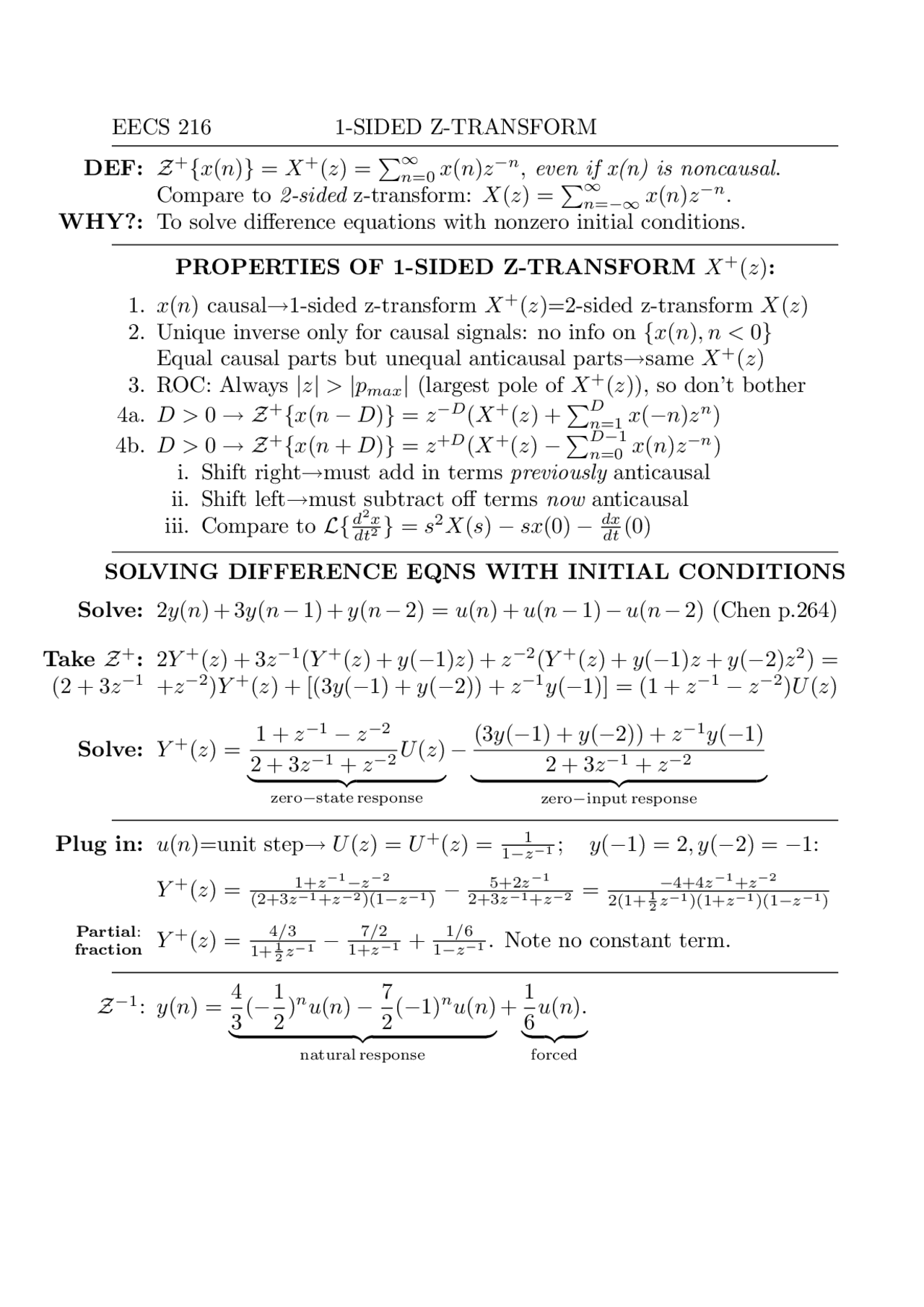 1 Sided Z Transform Lecture Notes Eecs 216 Docsity