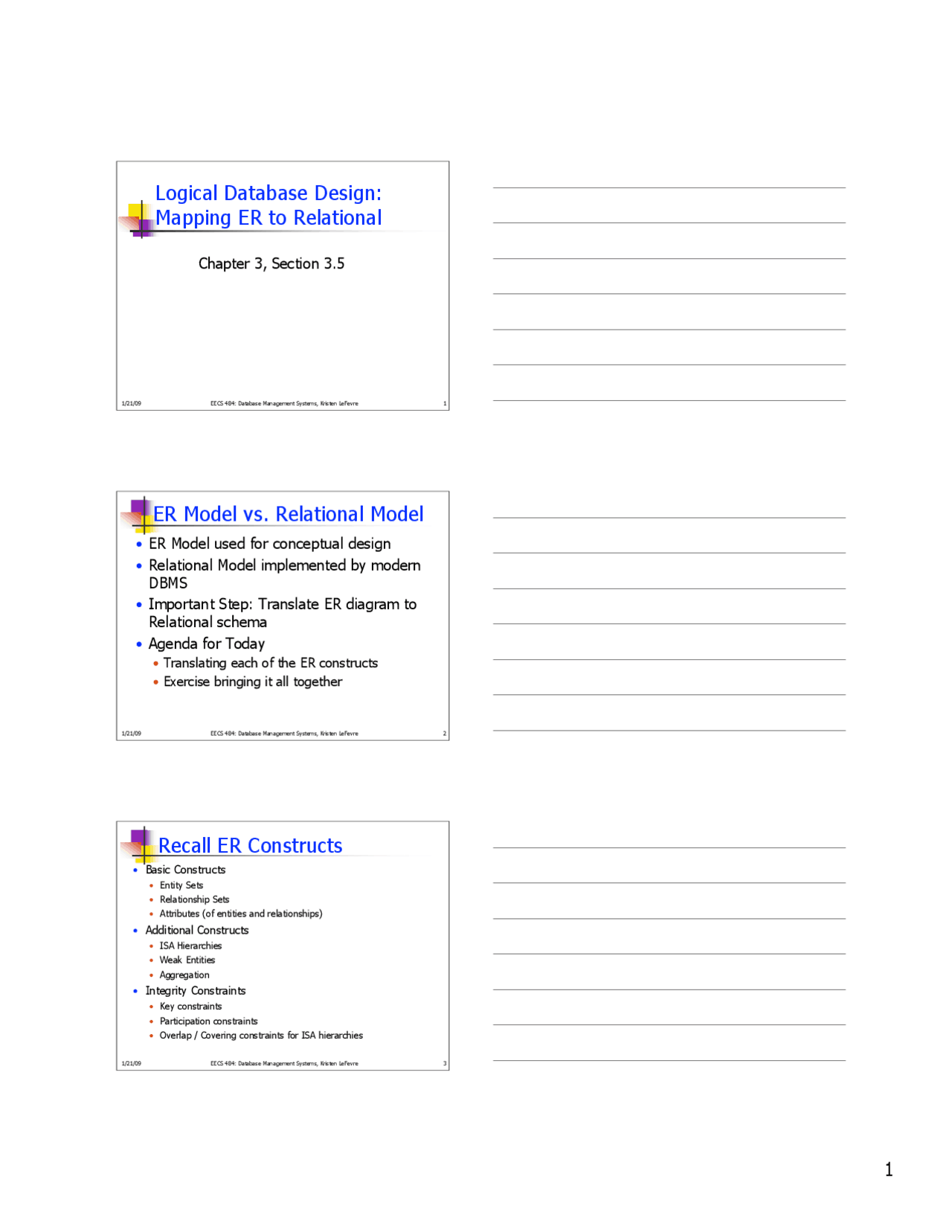 Logical Database Design Mapping Er To Relational Lecture Slides Eecs 484 Docsity