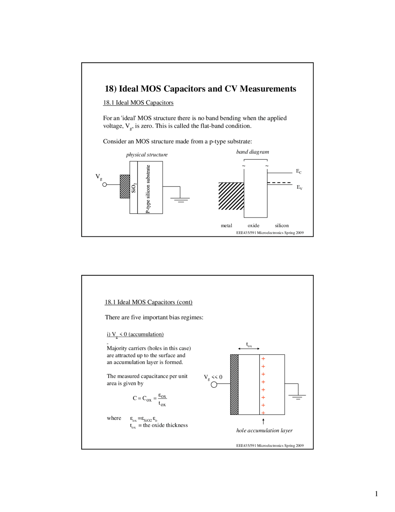 Ideal Mos Capacitors And Cv Measurements Lecture Slides Eee 435