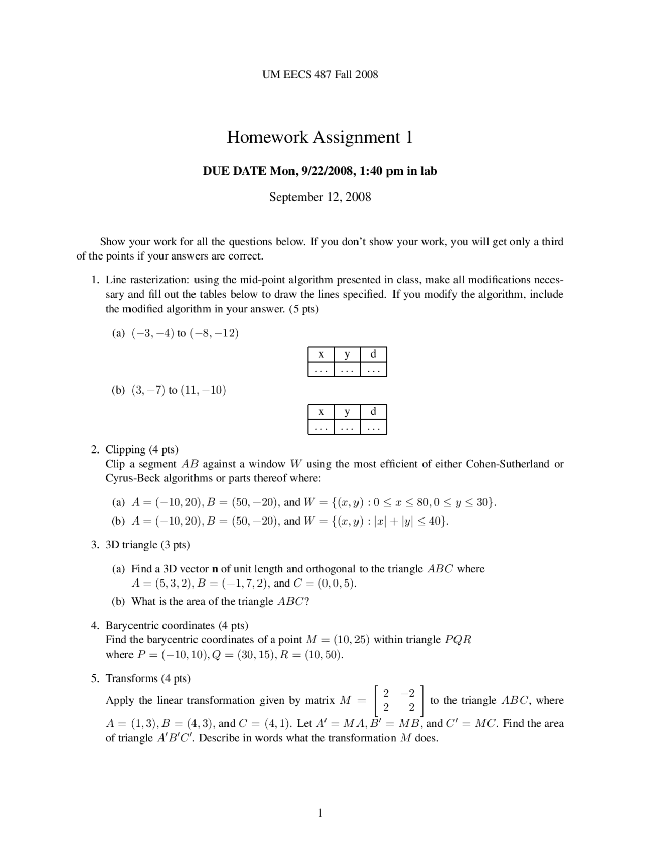 Homework 1 Practice Questions Interactive Computer Graphics Eecs