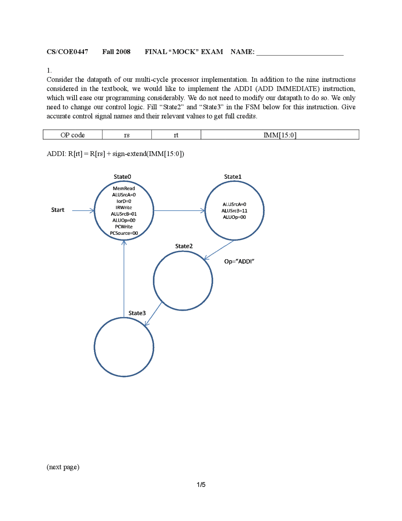 Final Mock Test Questions Computer Organization And Assembly Language Cs 0447 Docsity