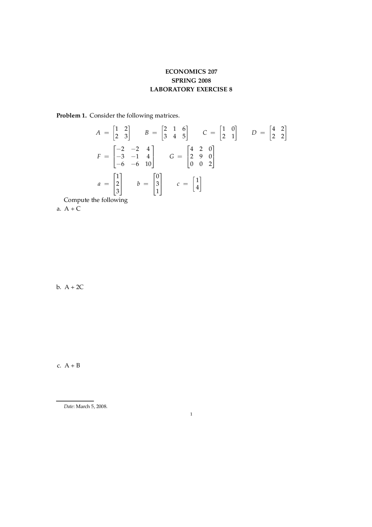 Applications To Economic Optimization Lab Exercise 8 Econ 207 Docsity