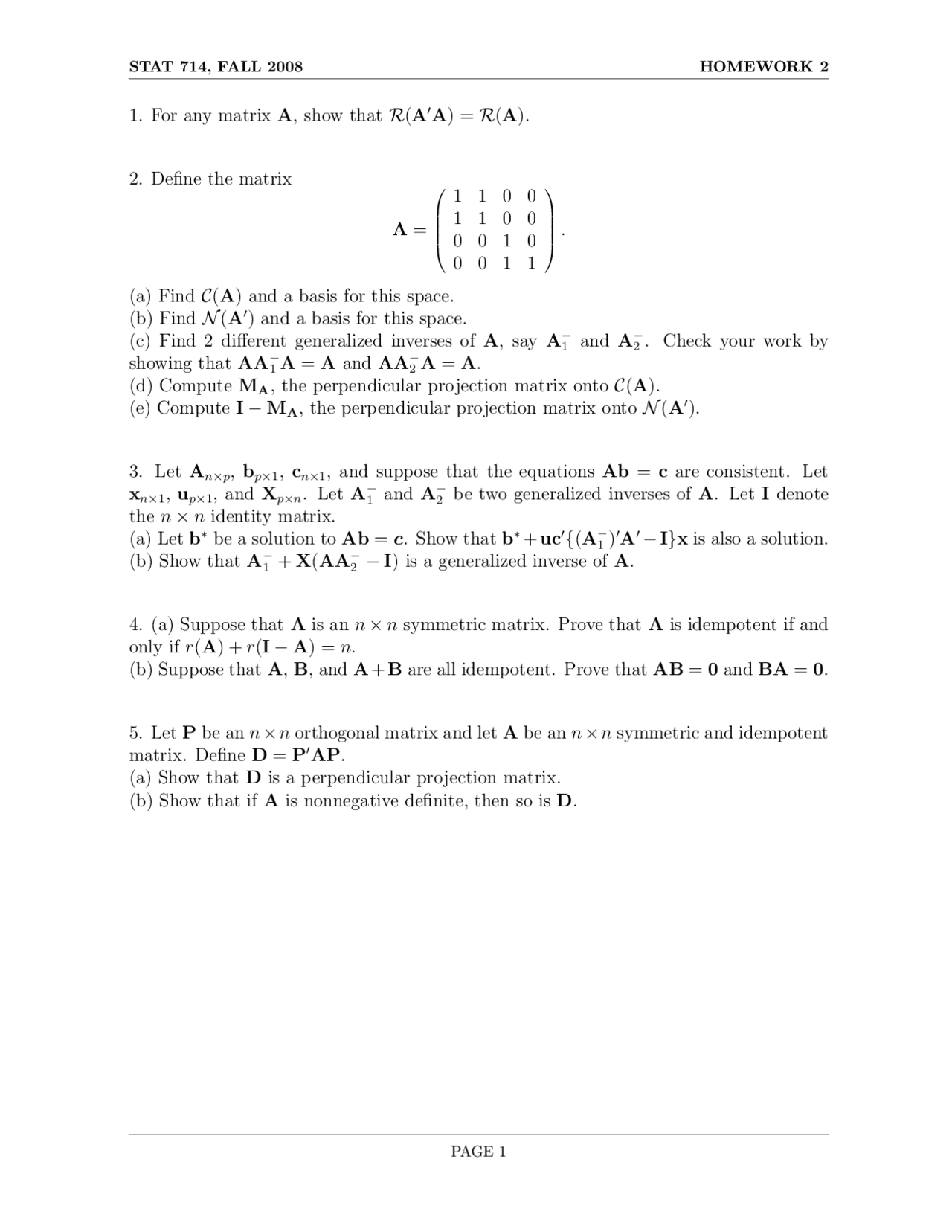5 Practice Questions For Assignment 2 Linear Statistical Models