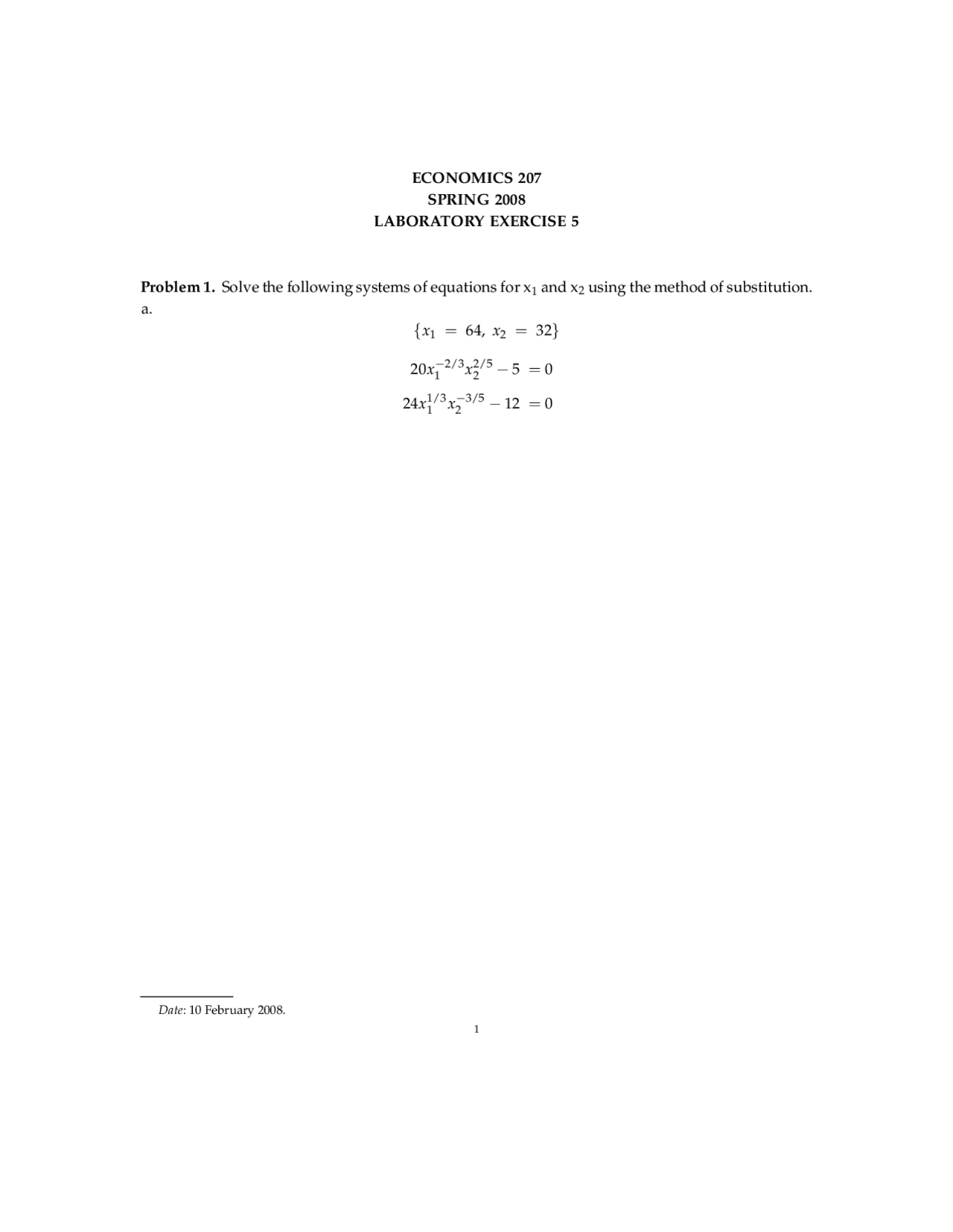 Laboratory Exercise 5 Applications To Economic Optimization Econ