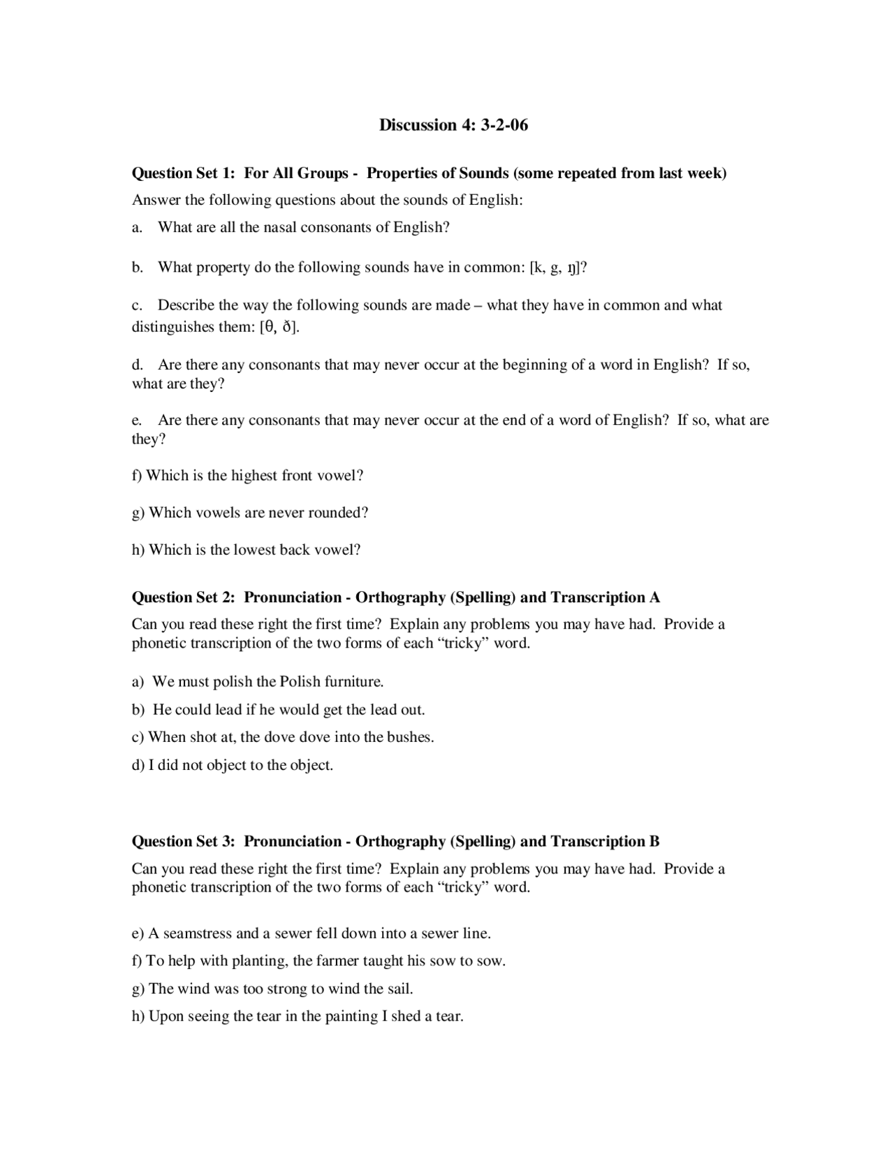 Discussion 4 Introduction To Linguistics I Lecture Notes Ling 101