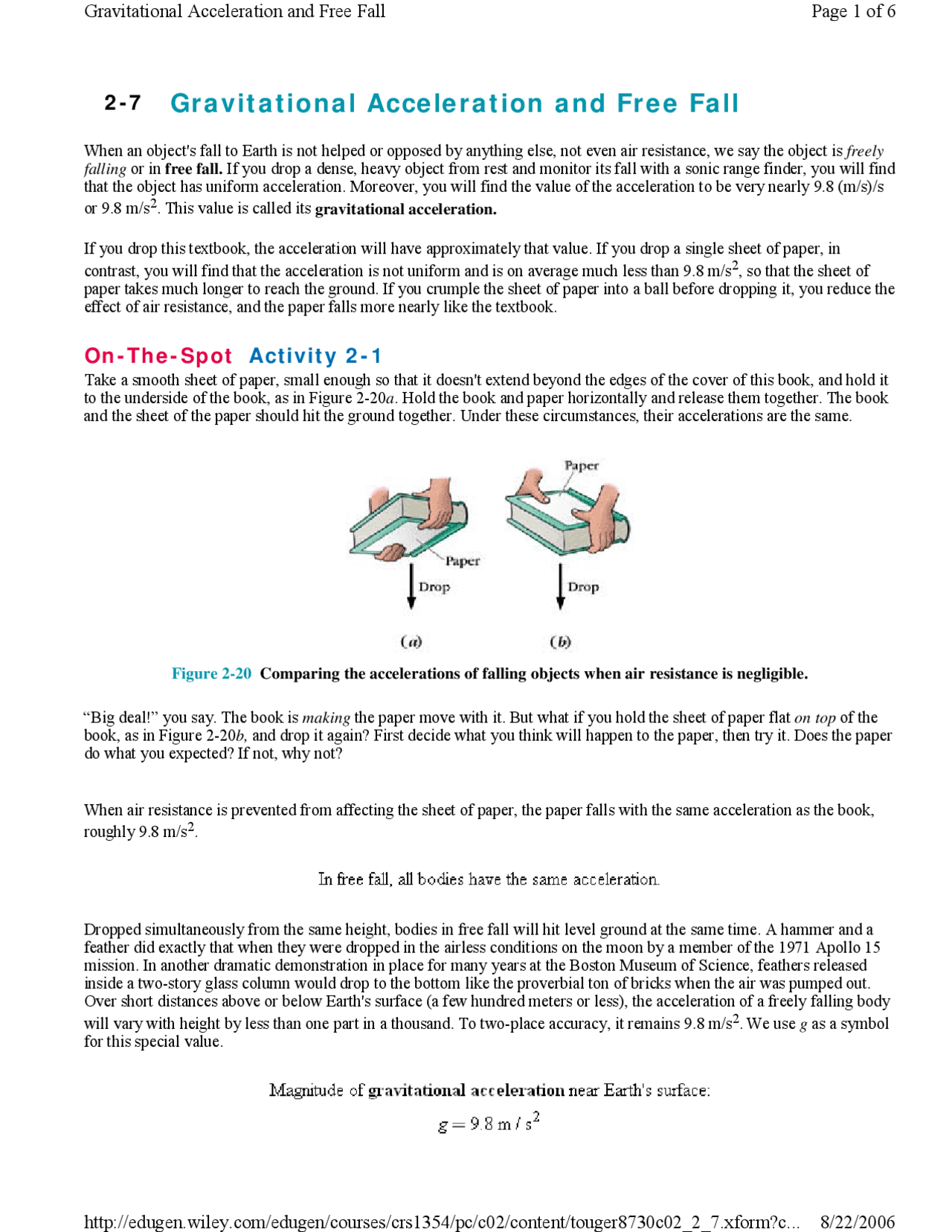 Gravitational Acceleration And Free Fall Paper Phys 213 Docsity