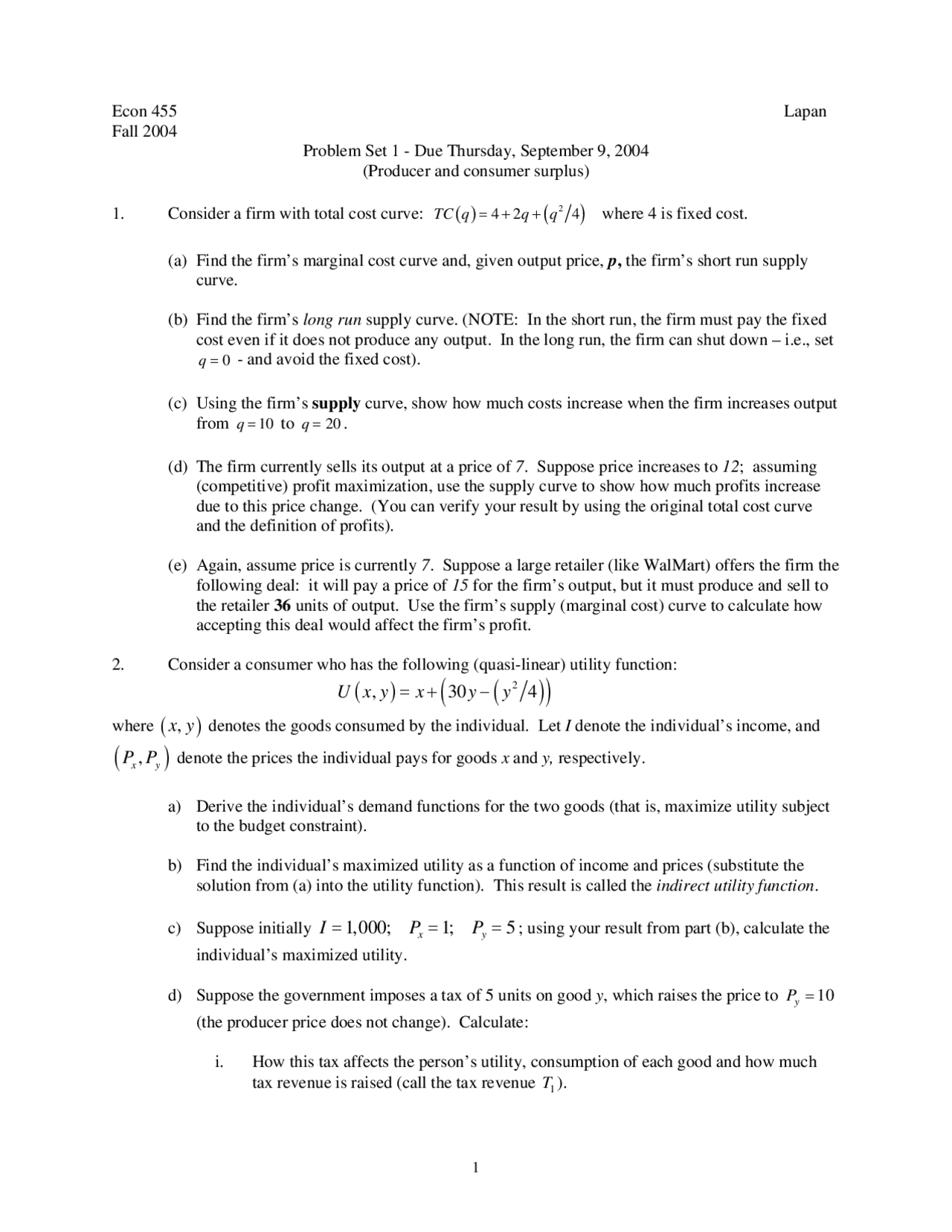 Practice Problems On International Trade Assignment 1 Econ 455