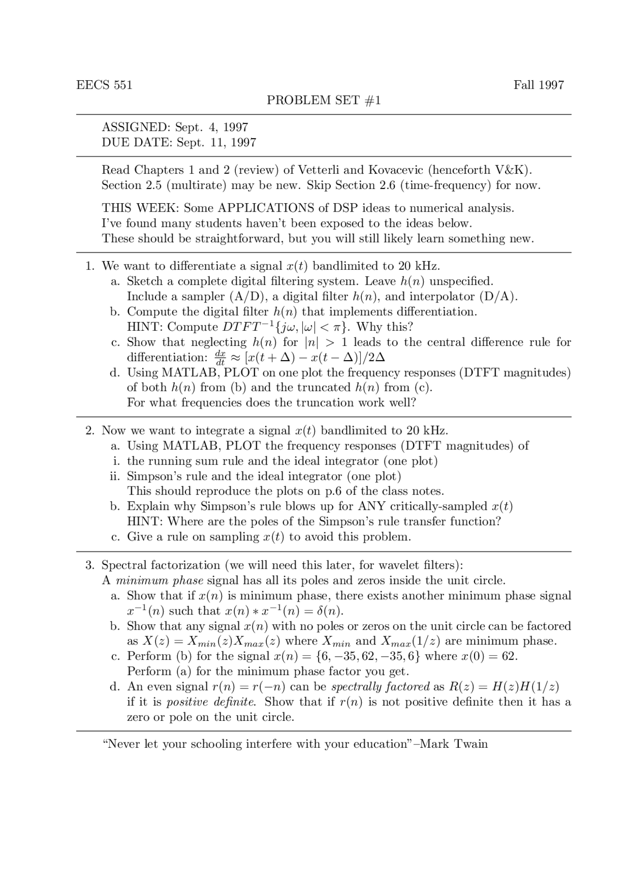 Problem Set 1 Questions Matrix Methods For Signal Processing Eecs