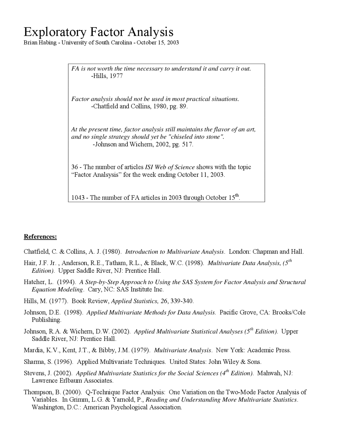 Exploratory Factor Analysis Review Sheet Stat 530 Docsity