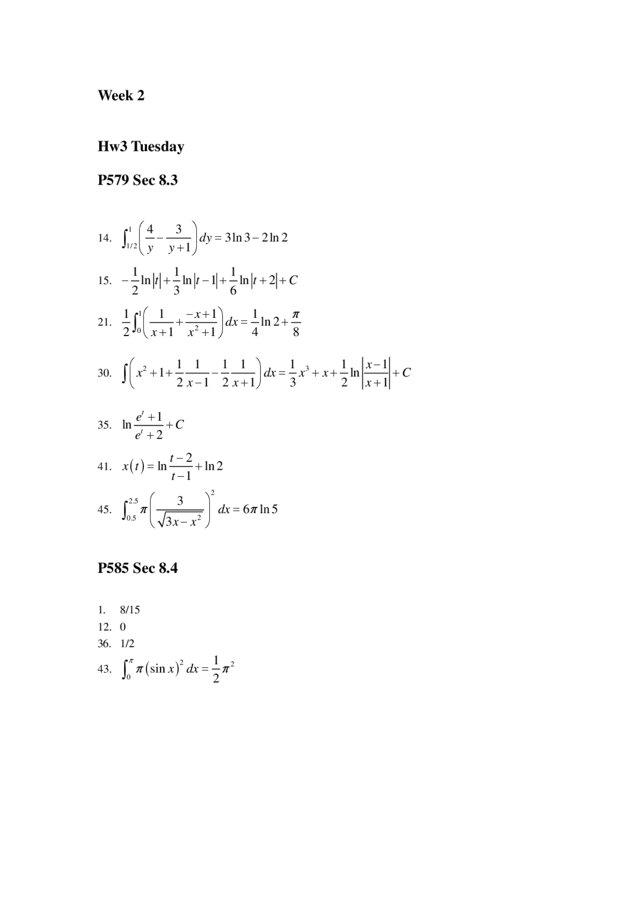 Practice Homeworks Calculus And Analytic Geometry Math 222 Docsity
